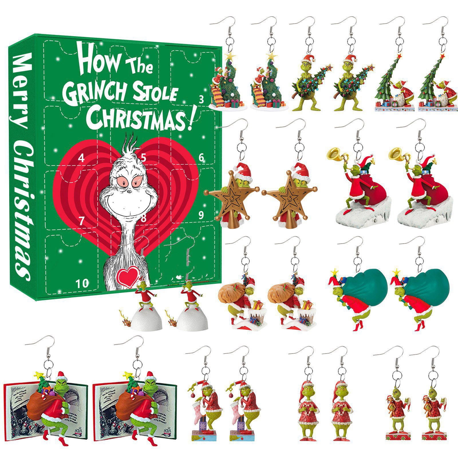 Grinch Advent Calendar 2025, Christmas Flash Earrings Advent Calendar ...