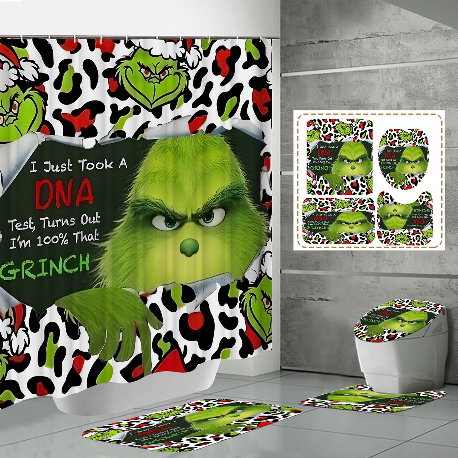 Grinch Bathroom Decor, 4 Pcs Christmas Bathroom Set, Christmas Shower ...