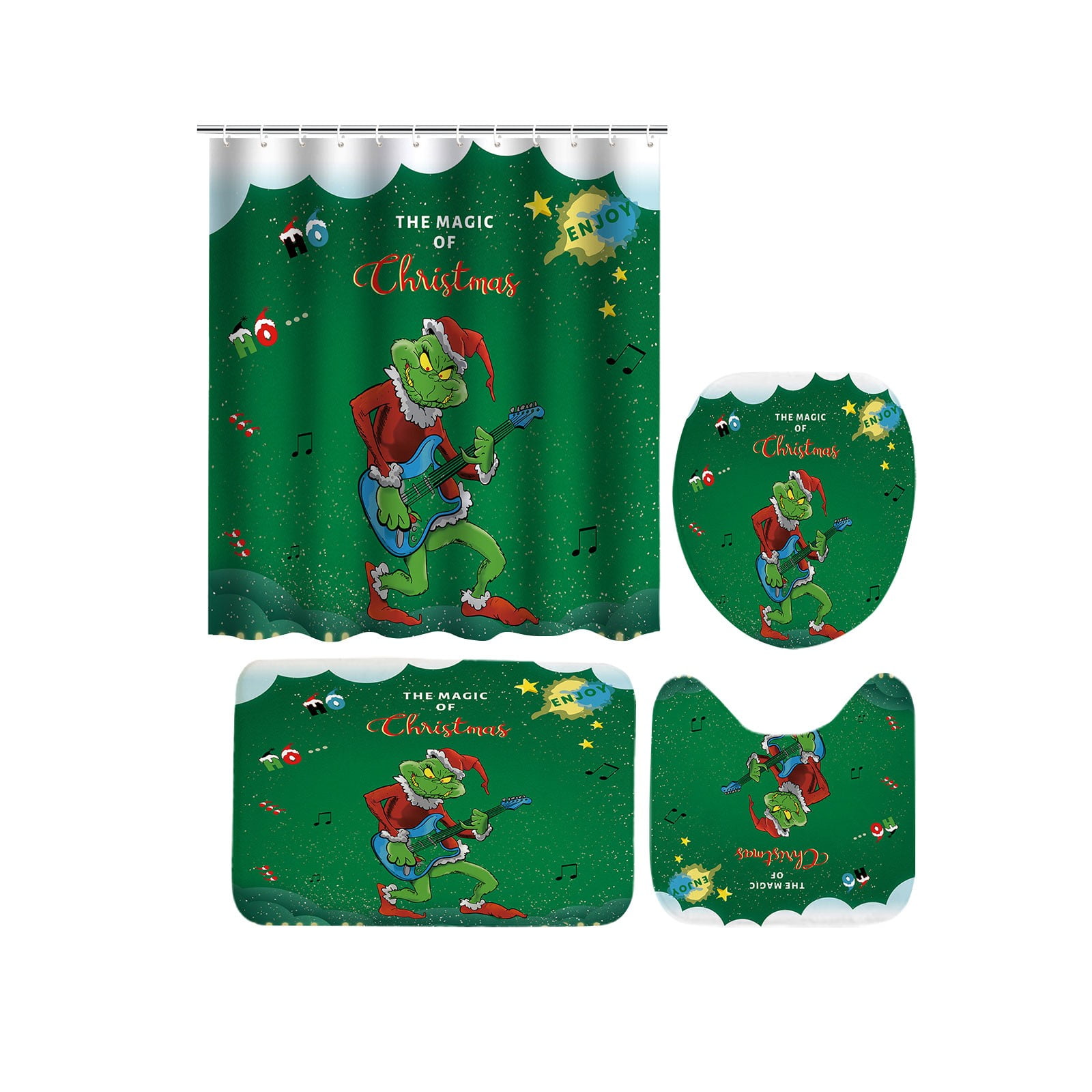 Grinch Bathroom Sets 4PCS, Grinch Shower Curtain Sets Christmas ...