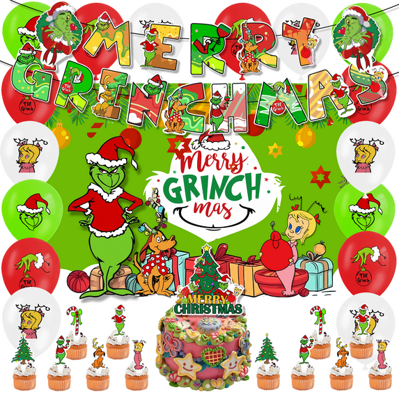 Grinch Birthday Party Supplies, Grinch Themed Party Set, Include Happy ...