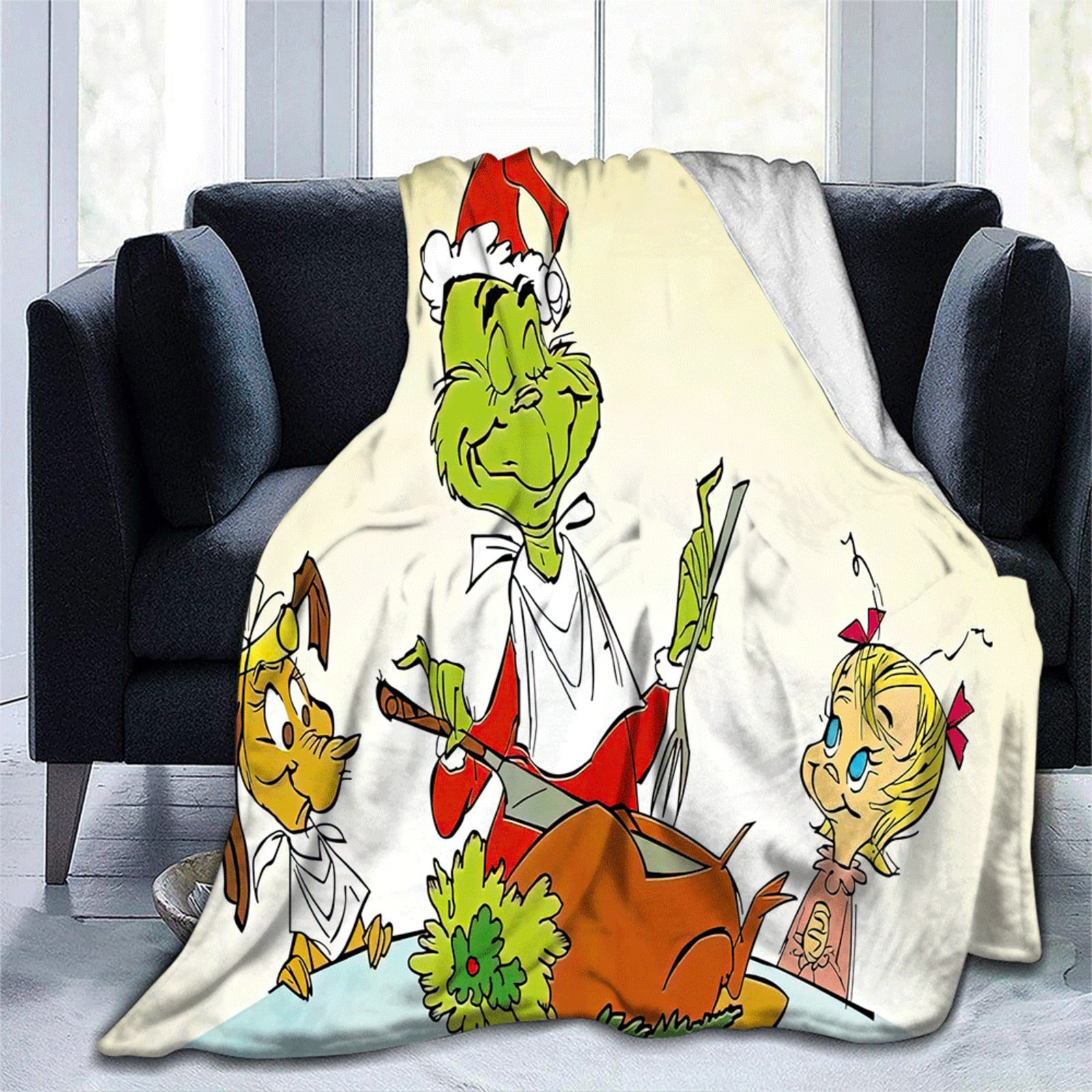 Grinch Blanket Funny Christmas Blankets Super Soft Cozy Cartoon Flannel ...