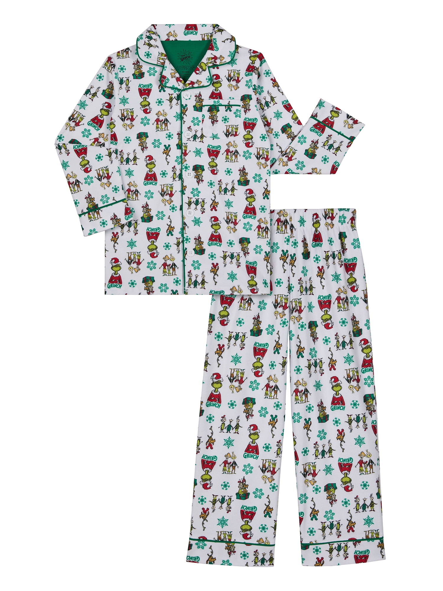 The Grinch Christmas Boys Notch Collar Top and Sleep Pants Pajama Set ...