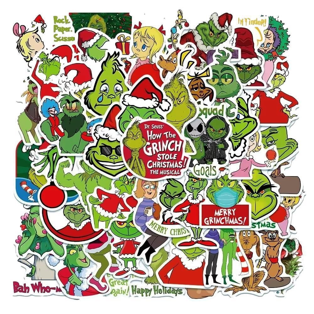 Grinch Cartoon Characters Themed Set of 50 Assorted Stickers Decal Set ...