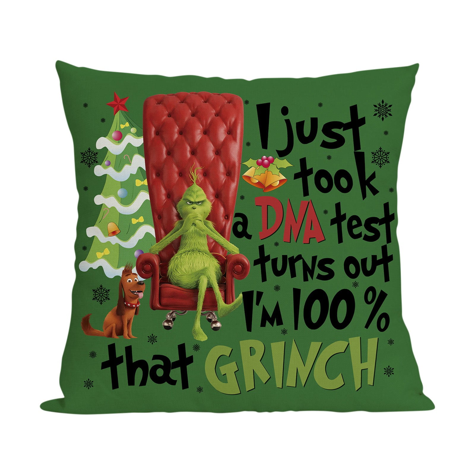 Grinch Cartoon Printed Square Pillowcase, Hidden Zipper Smooth Inner ...
