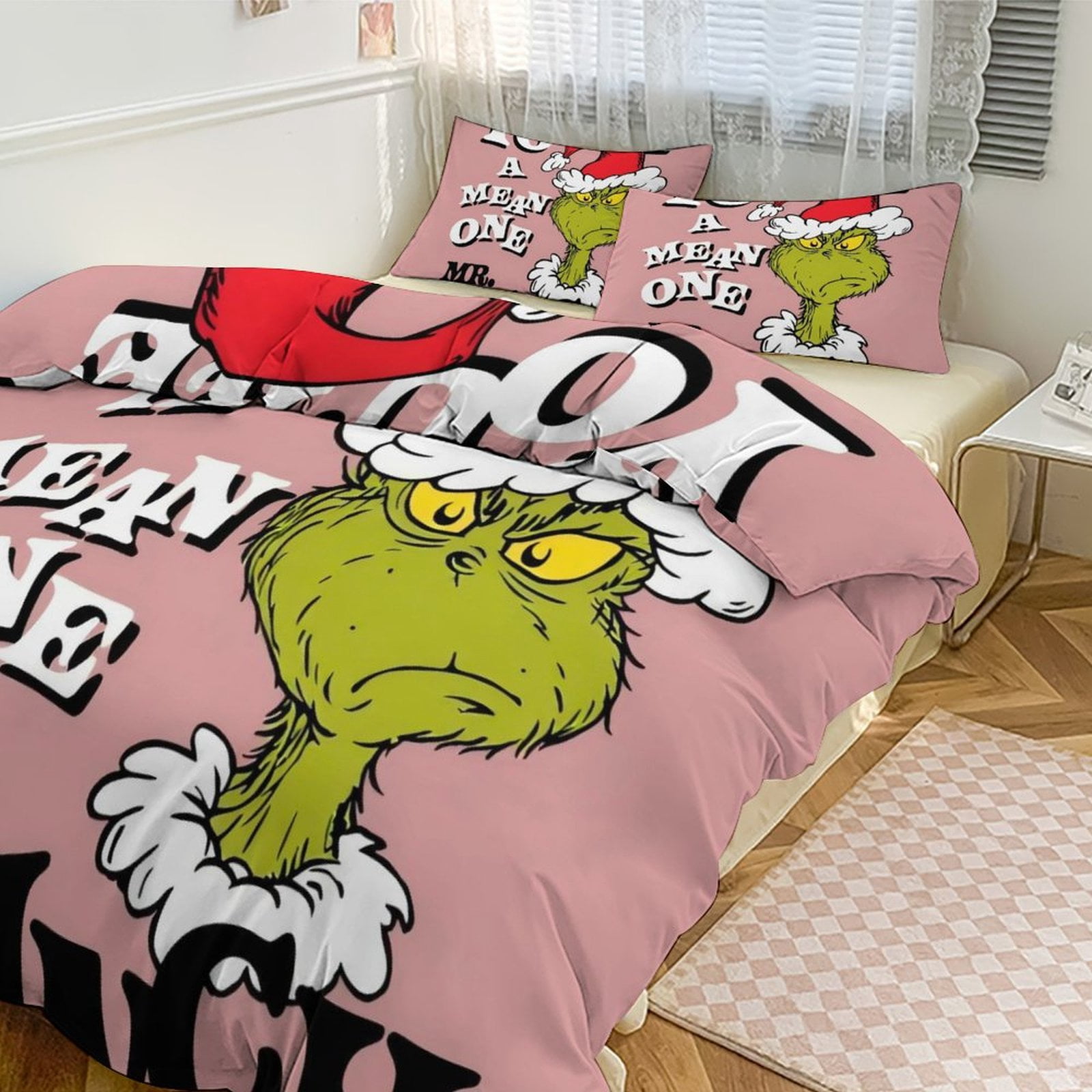 Grinch Cartoon Sheet Set 3 Piece Bedding Set Cute Christmas Bedroom ...