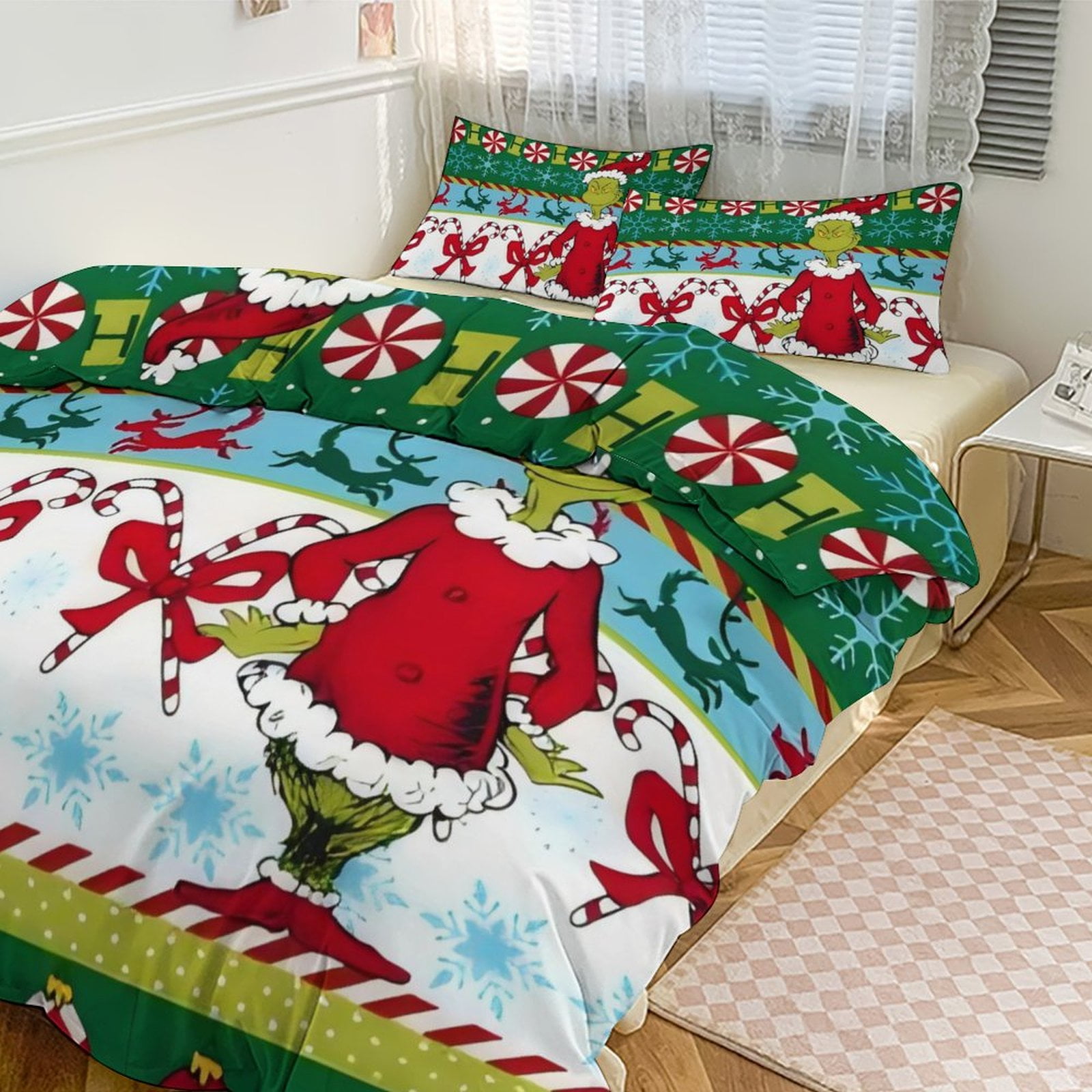 Grinch Cartoon Sheet Set 3 Piece Bedding Set Cute Christmas Bedroom ...