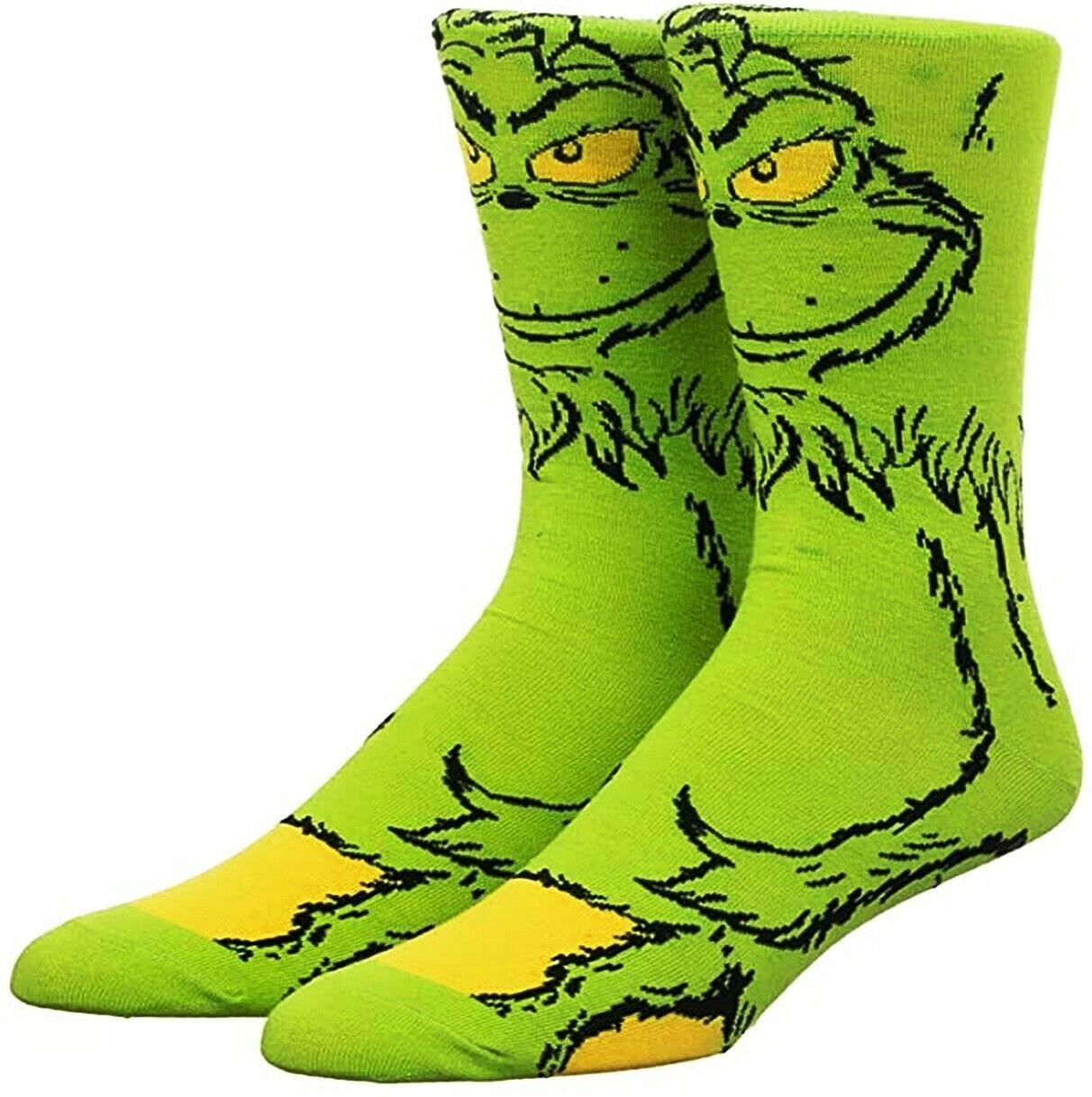 Dr Seuss Grinch Character Design Green Crew Socks for Adults, Christmas ...