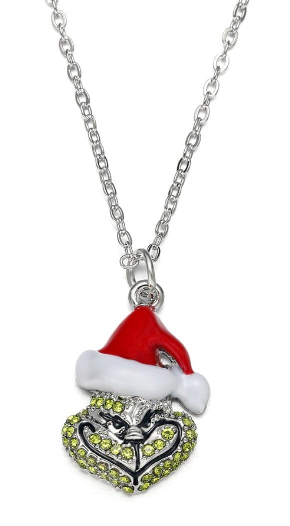 Dr Seuss Grinch Character Face Rhinestone Metal Pendant Necklace ...