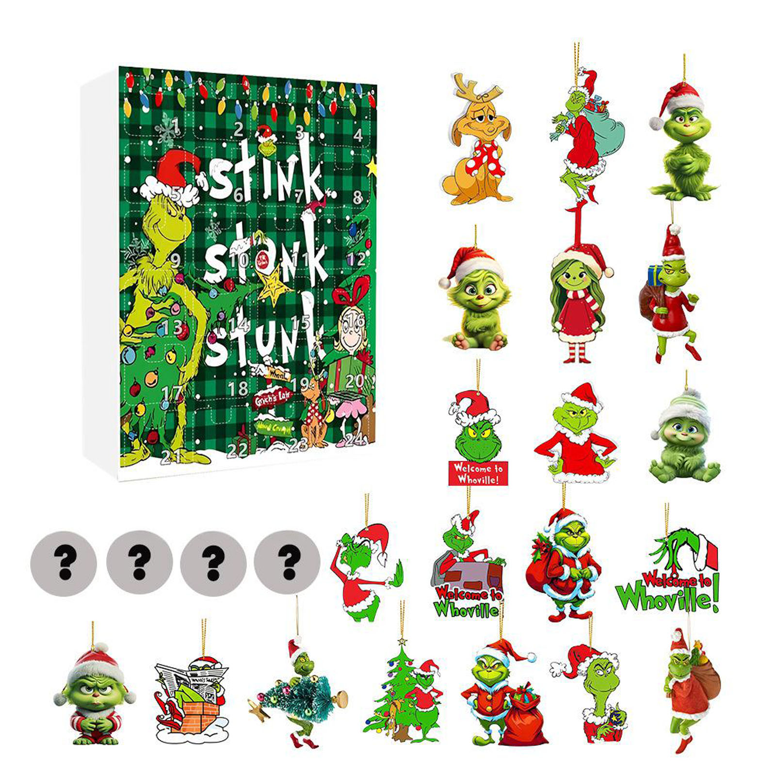 Grinch Christmas Advent Calendar, 24PC Green Monster Grinch Cartoon ...