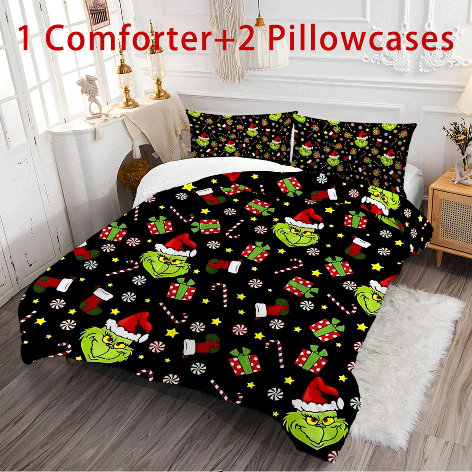 Grinch Christmas Bedding Set: Queen Duvet Cover & 2 Pillowcases ...