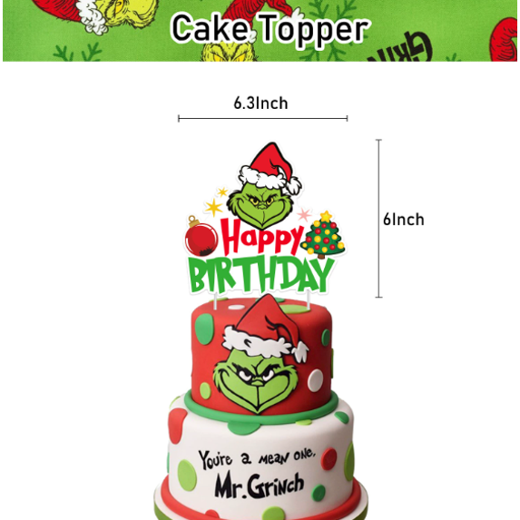 Grinch Christmas Birthday Party Decor Kit - Banner, Balloons, Toppers ...