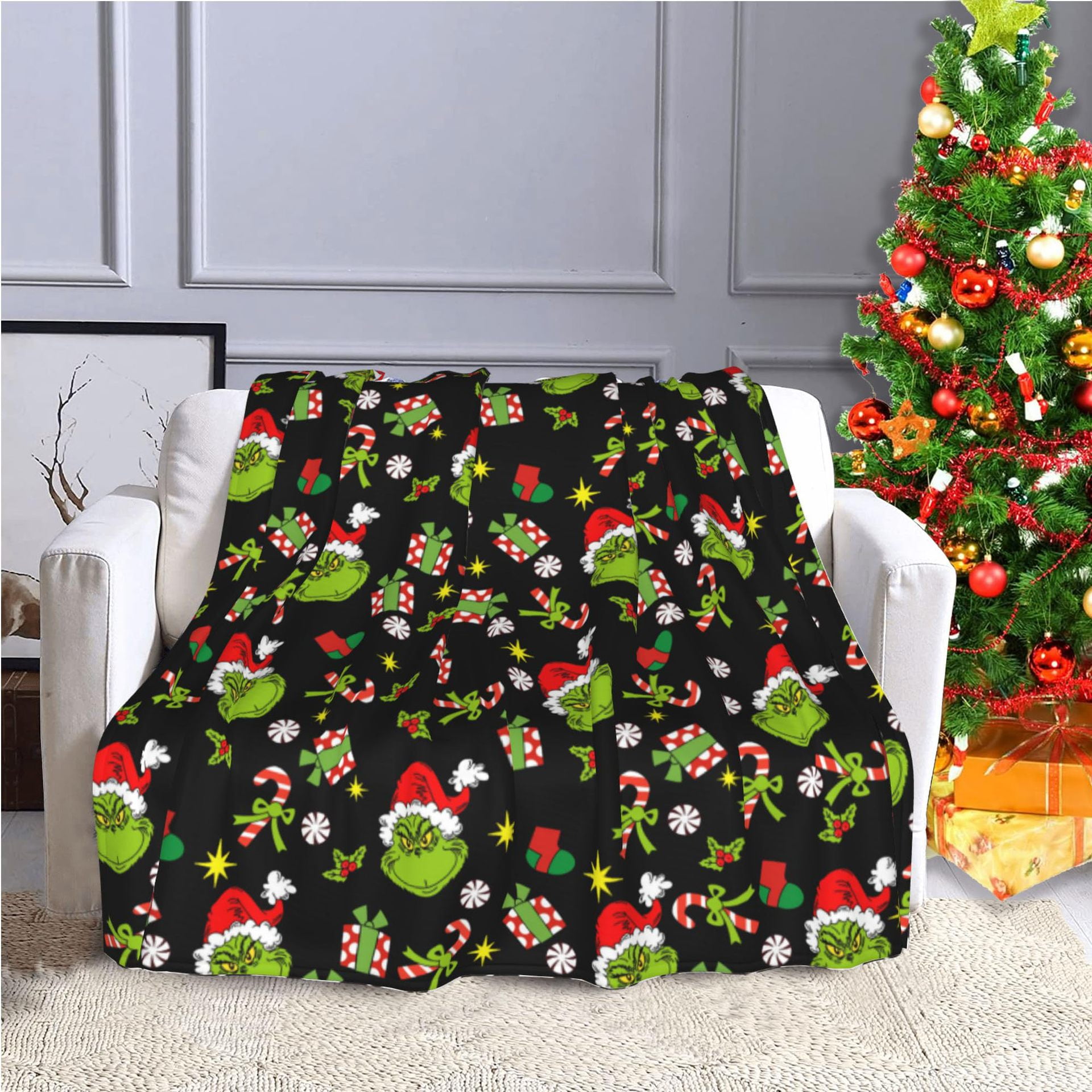 Grinch Christmas Blanket,Multiple Whimsical Grinch-Themed Designs,Soft ...