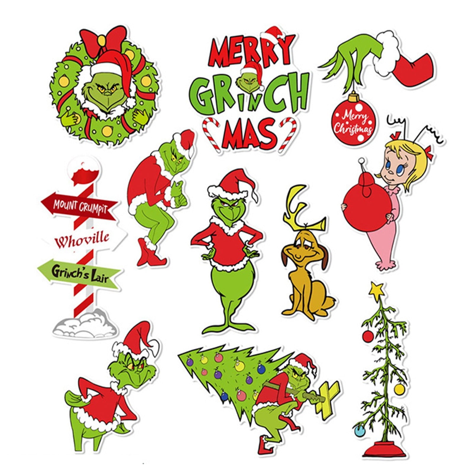 Grinch Christmas Decoration - 11 Christmas Magnetic Stickers, Green ...