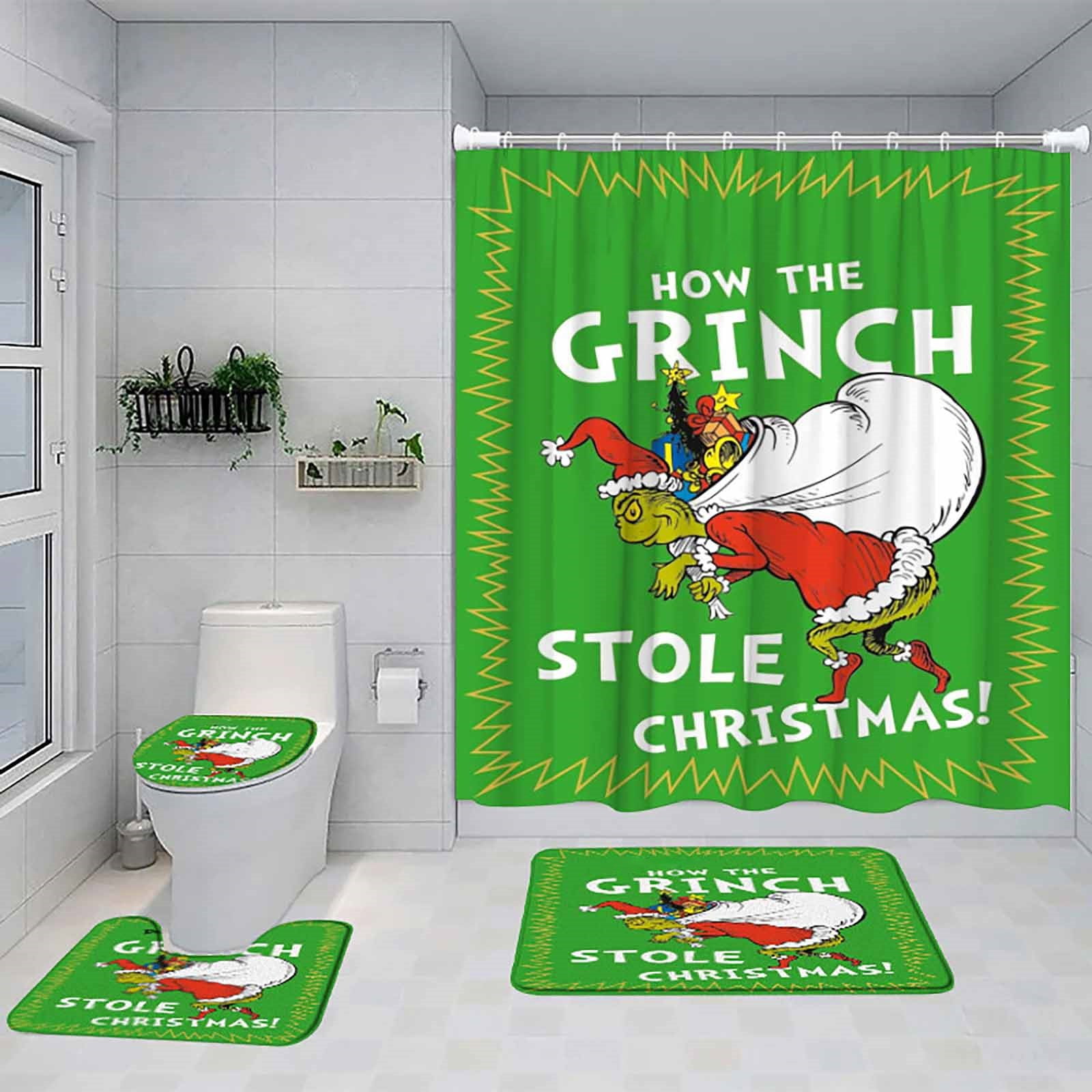 Grinch Christmas Decorations, 4Pcs Christmas Shower Curtain Sets with ...