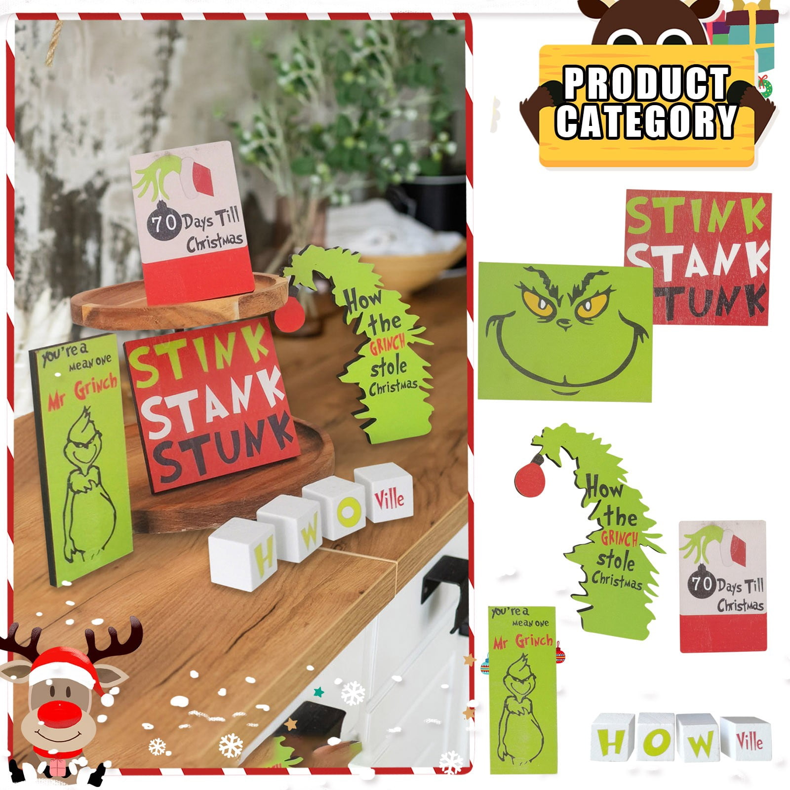 Grinch Christmas Decorations,Grinch Ornaments,Christmas Wood Decor Cute ...