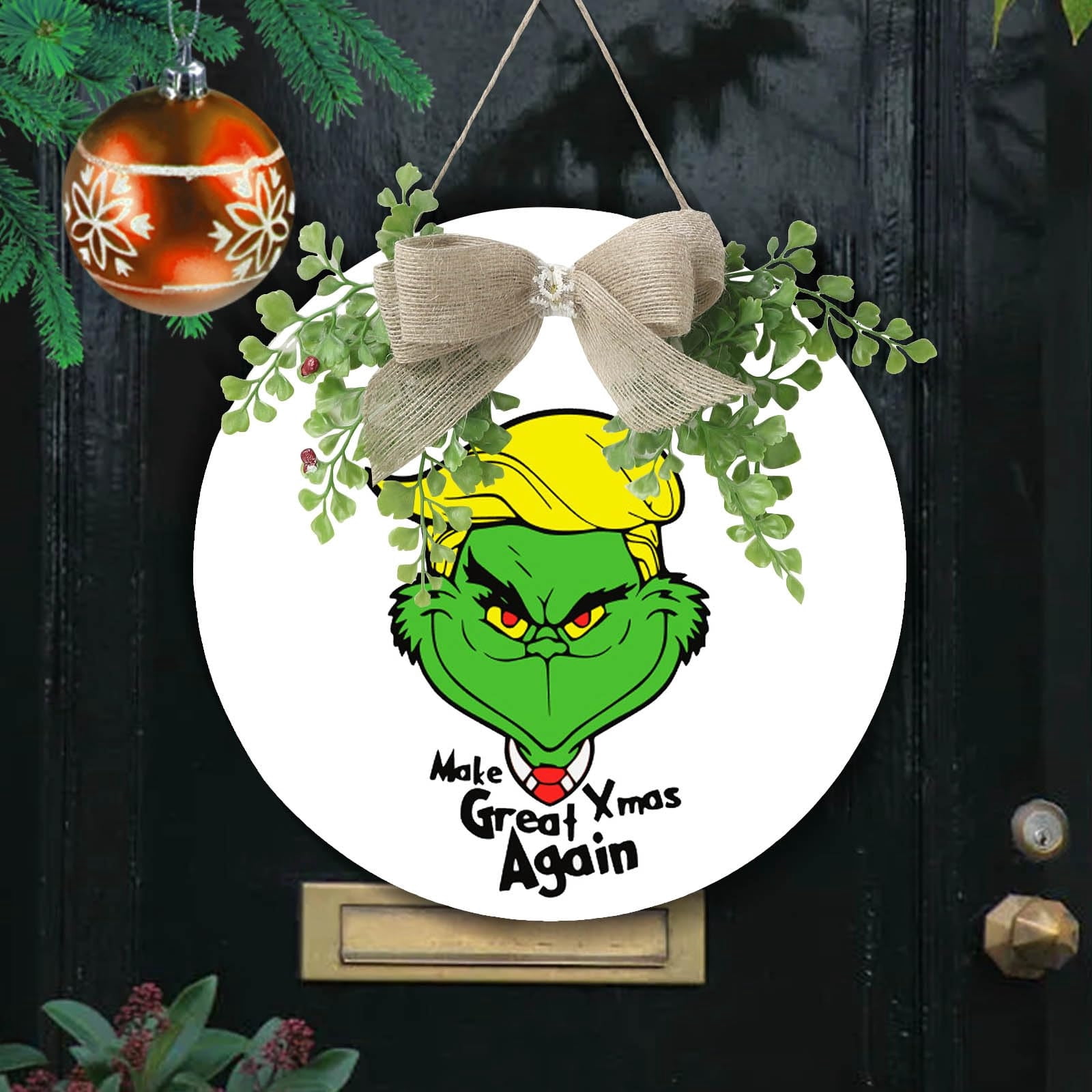 Grinch Christmas Decorations Ornaments, Front Door Welcome Sign, Green ...
