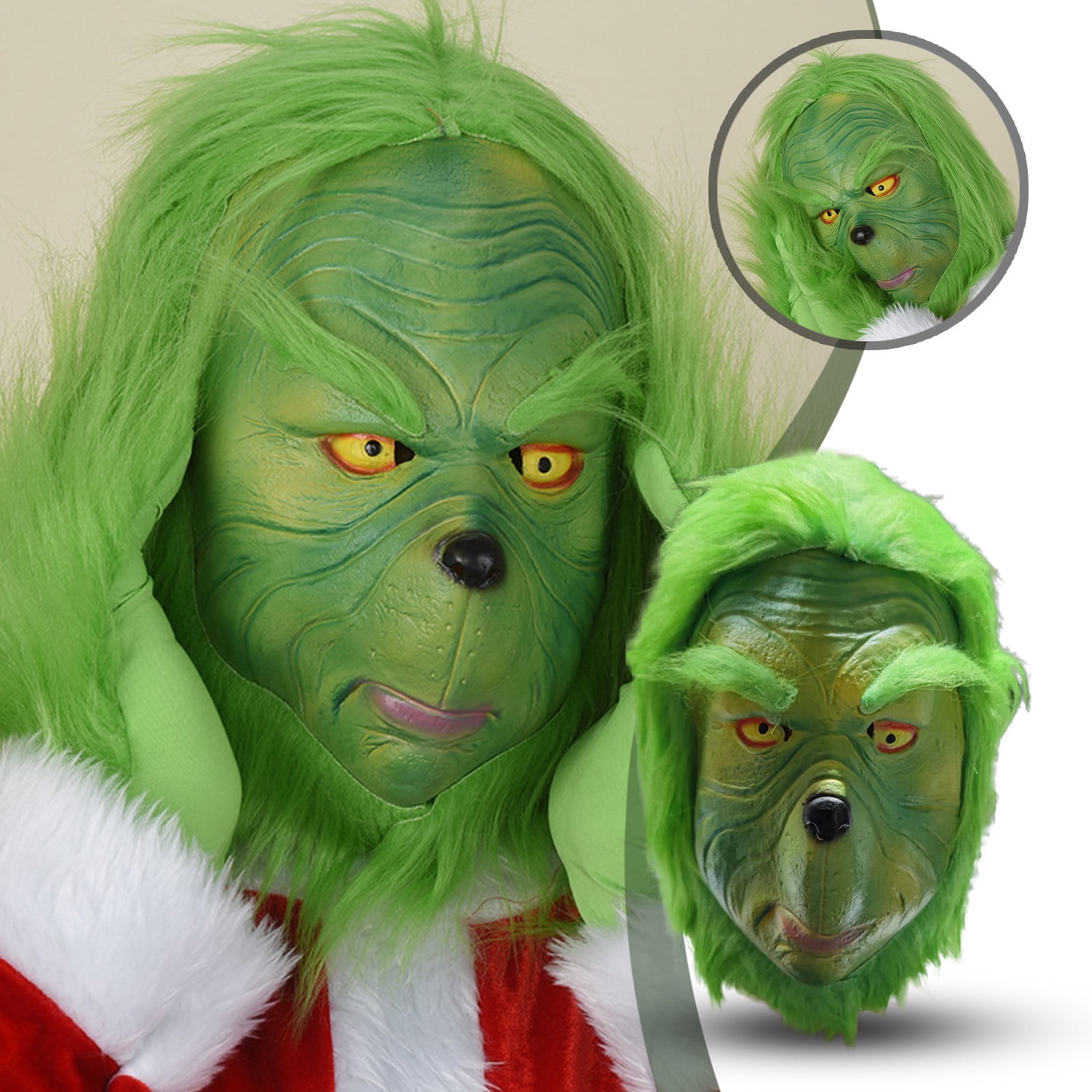 Grinch Christmas Decorations Thief Green Furry Latex Mask Funny Props ...
