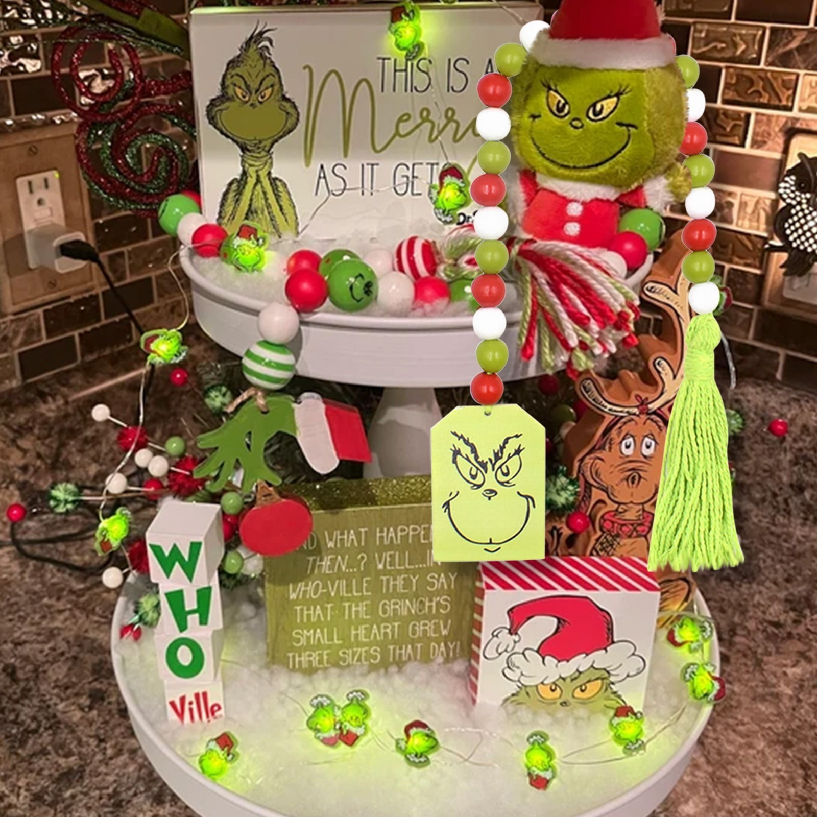 Grinch Christmas Decorations, Christmas Tiered Tray Decor, Grinch Decor ...