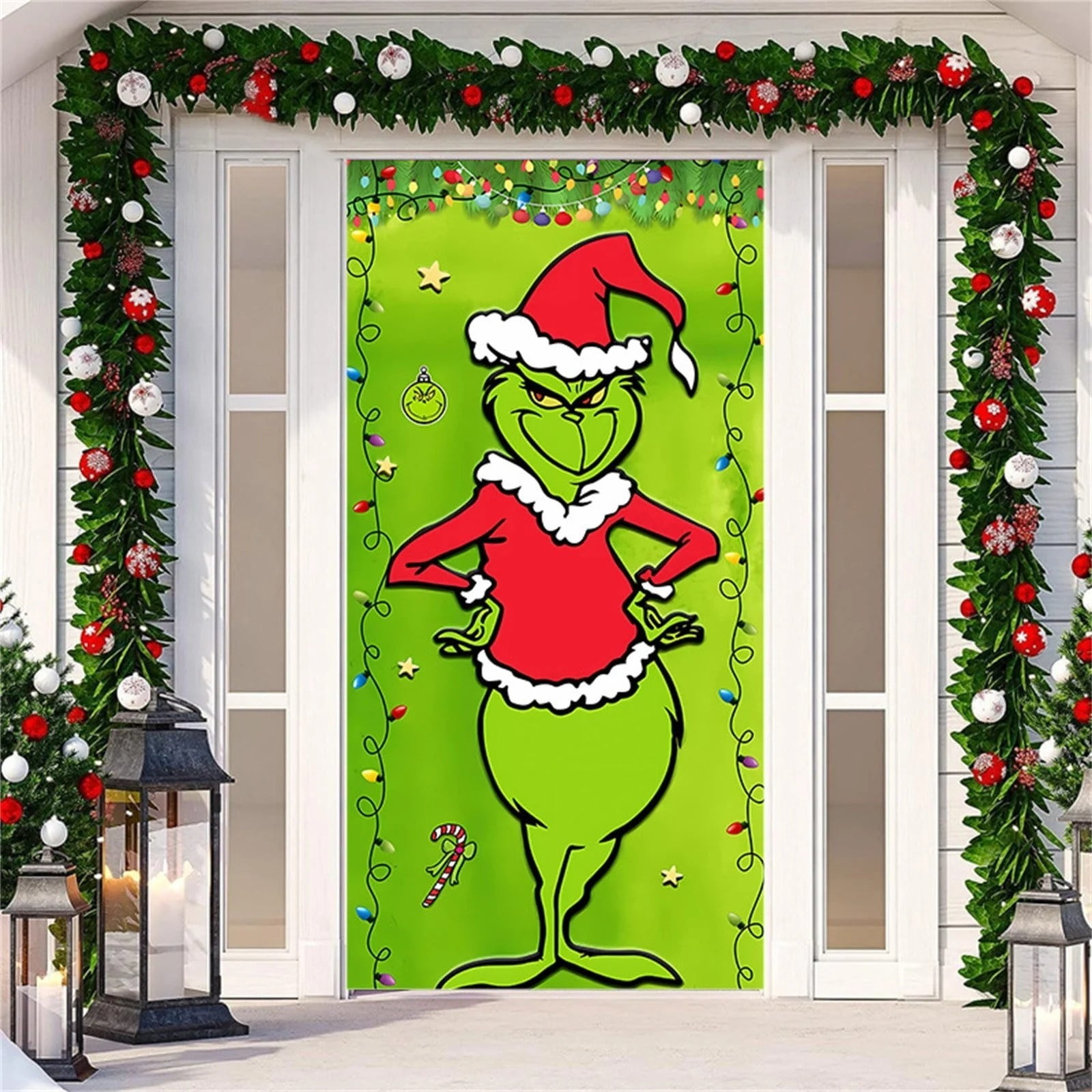 Grinch Christmas Door Cover Decoration Funny Green Hairy Plush Door ...