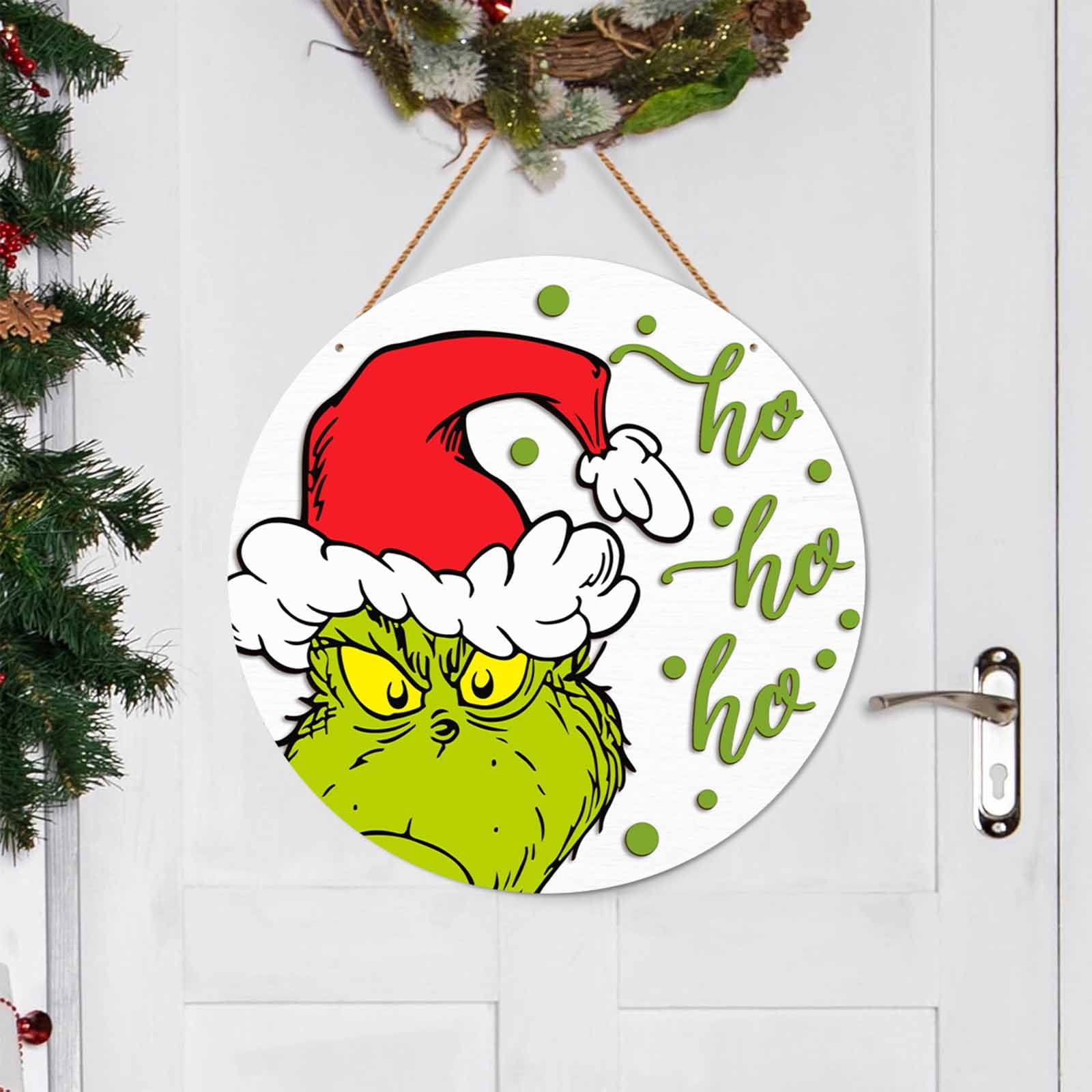 Grinch Christmas Door Hanging Sign Green Round Sign Door Hanger Wreath ...