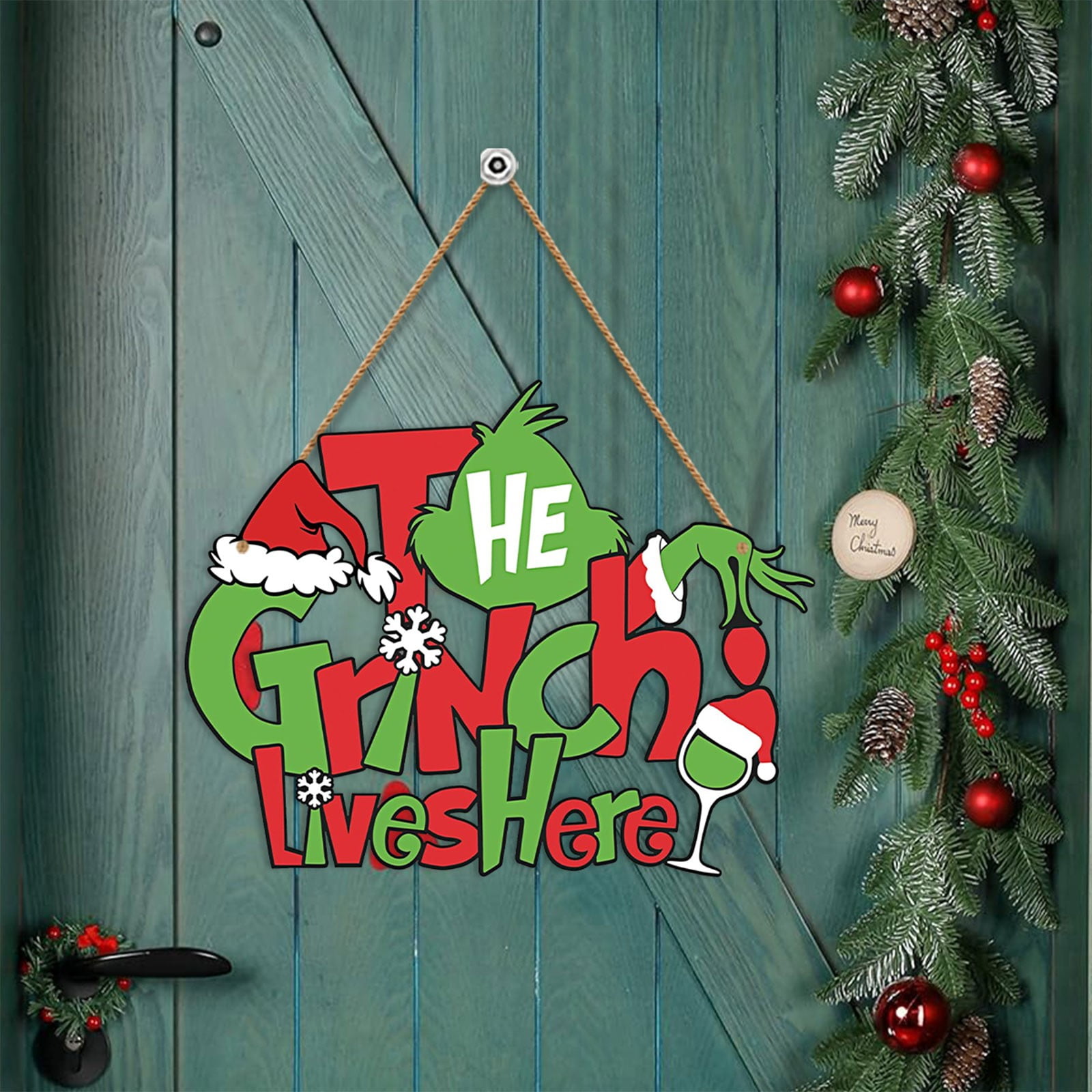 Grinch Christmas Door Hanging Signs Wooden Hanging Sign Christmas Tree ...