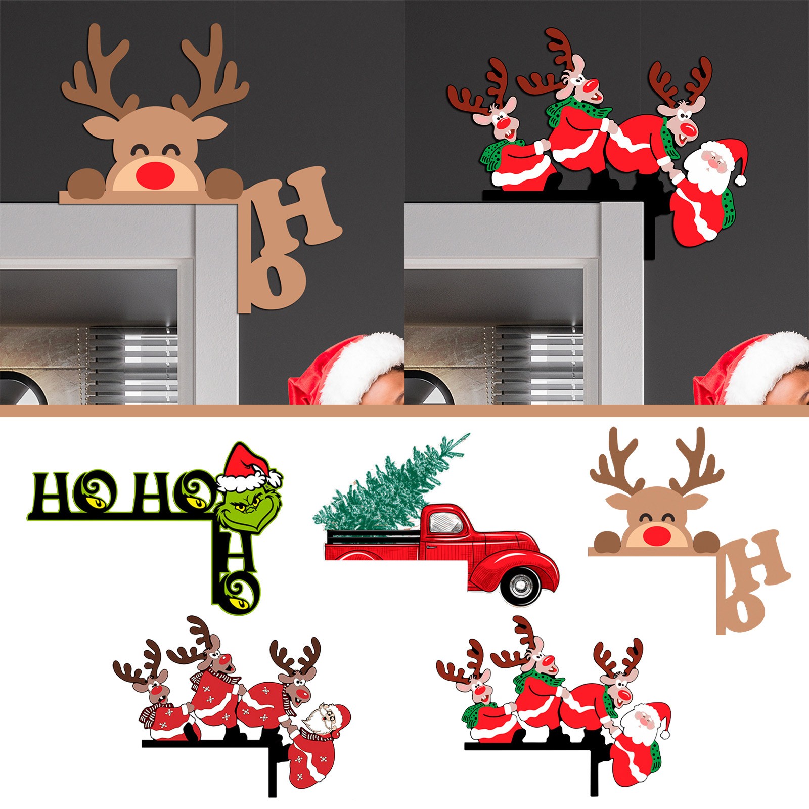 Grinch, Christmas Door Topper, Door Toppers, Santa Claus Elk Door Frame ...