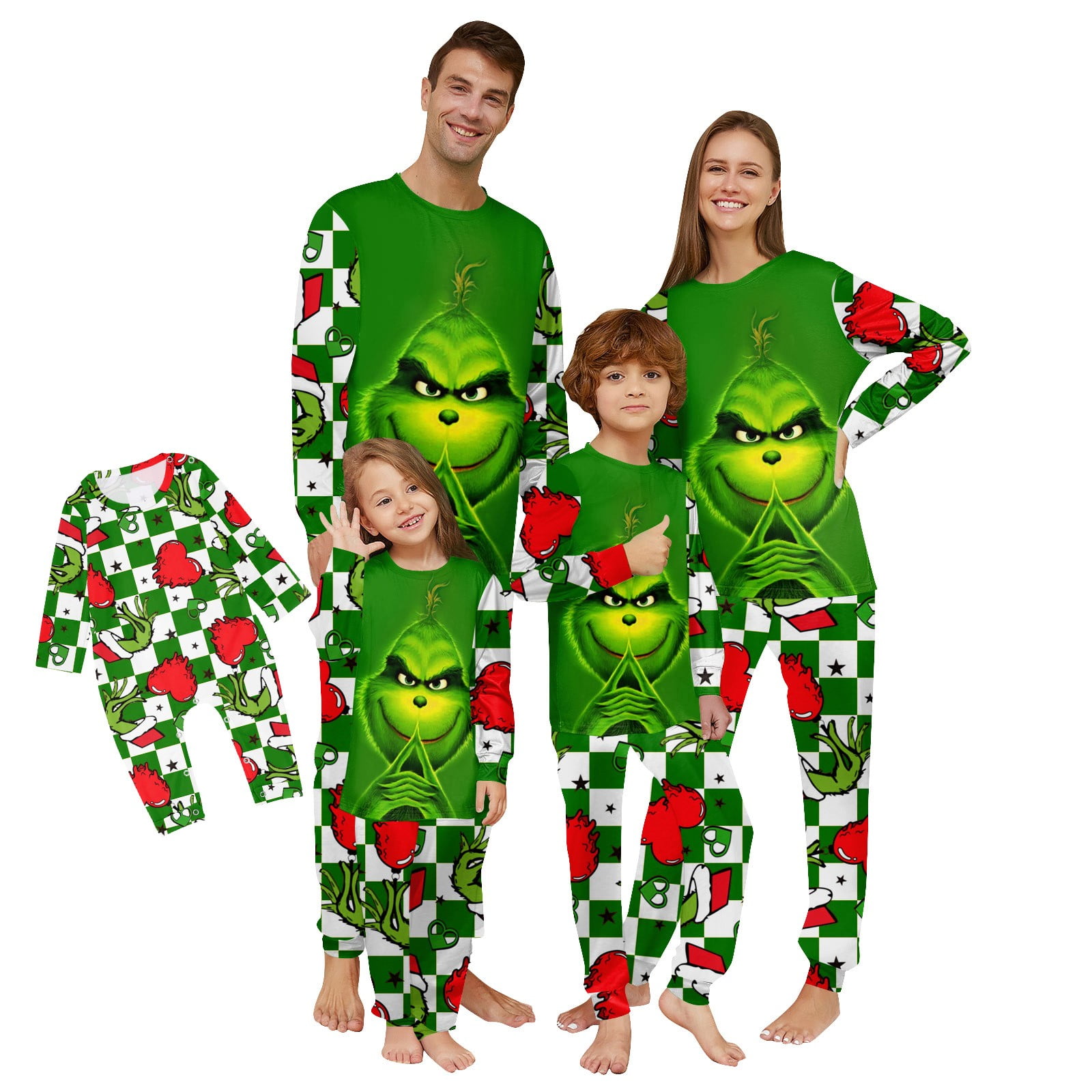Grinch Christmas Family Matching Sets Pajamas, Long Sleeve Tops+Pants ...