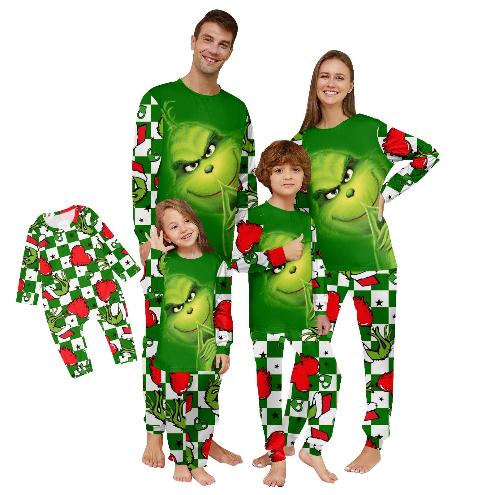 Grinch Christmas Family Matching Sets Pajamas, Long Sleeve Tops+Pants ...