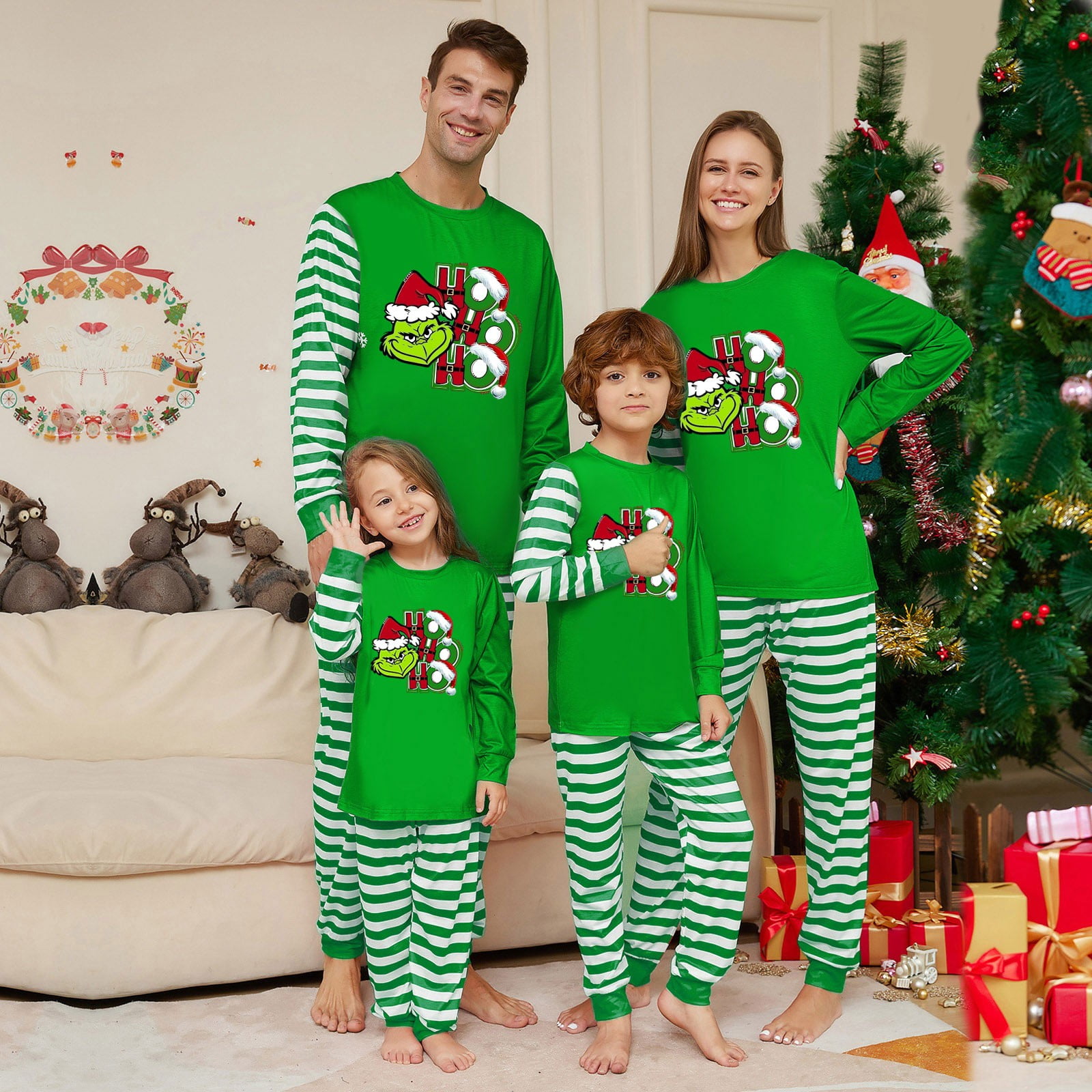 Grinch Christmas Family Matching Sets Pajamas, Long Sleeve Tops+Pants ...