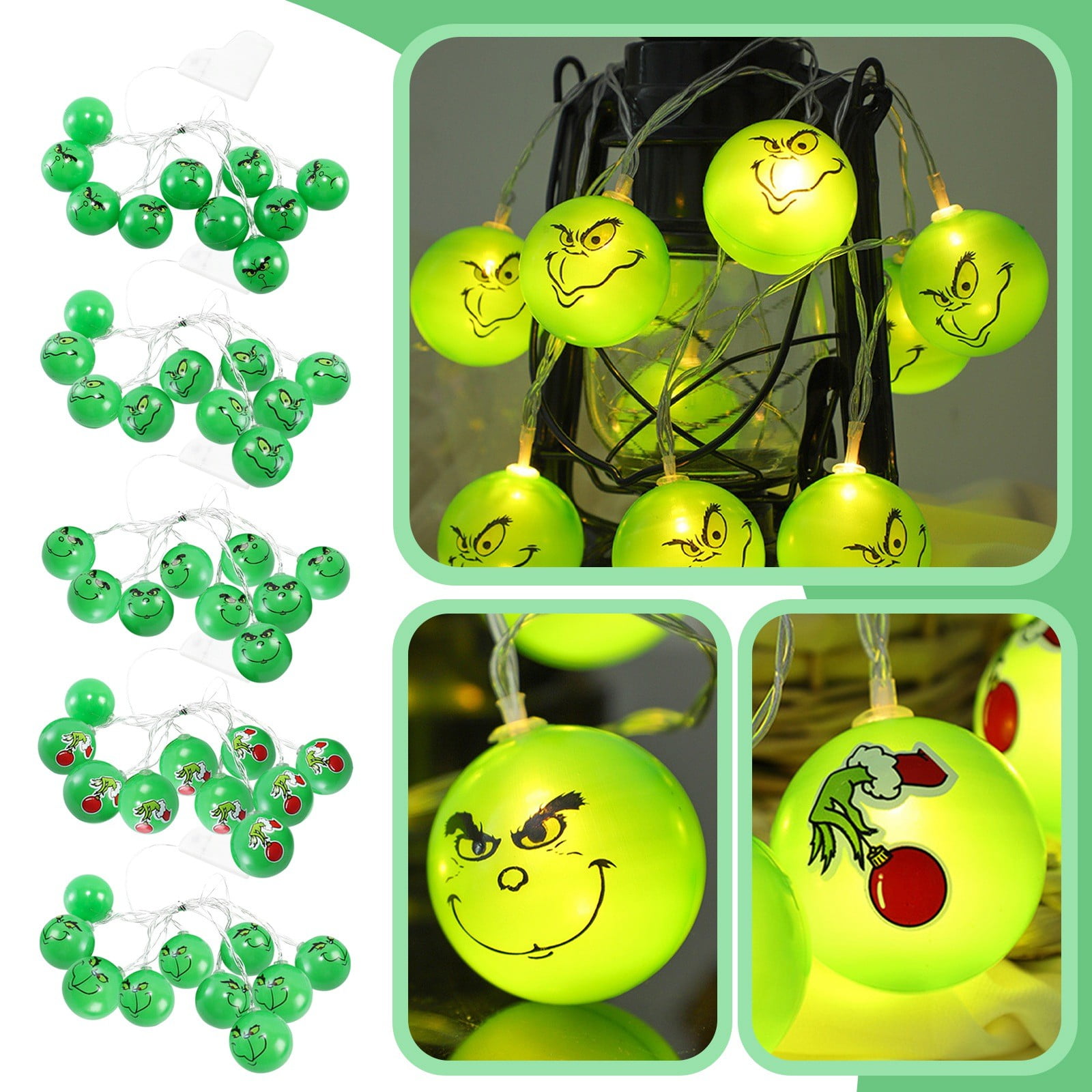 Grinch Christmas Lights Indoor,10 LED 5 Ft Battery Operated Grinch ...