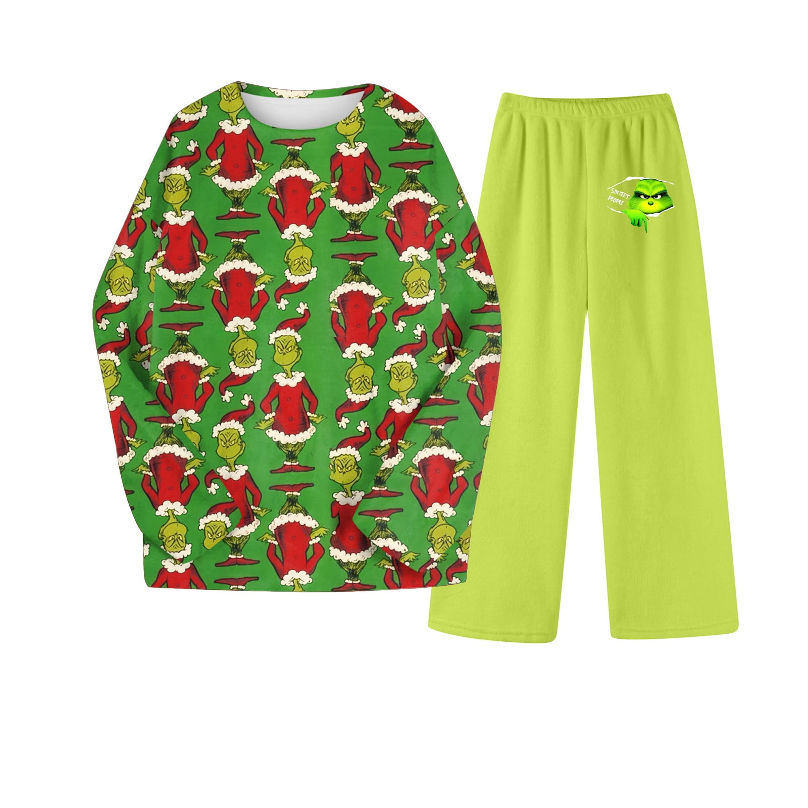 Grinch Christmas Pajamas for Women Set Plus Size Flannel Christmas Grinch Pajamas Sets Xmas Long ...