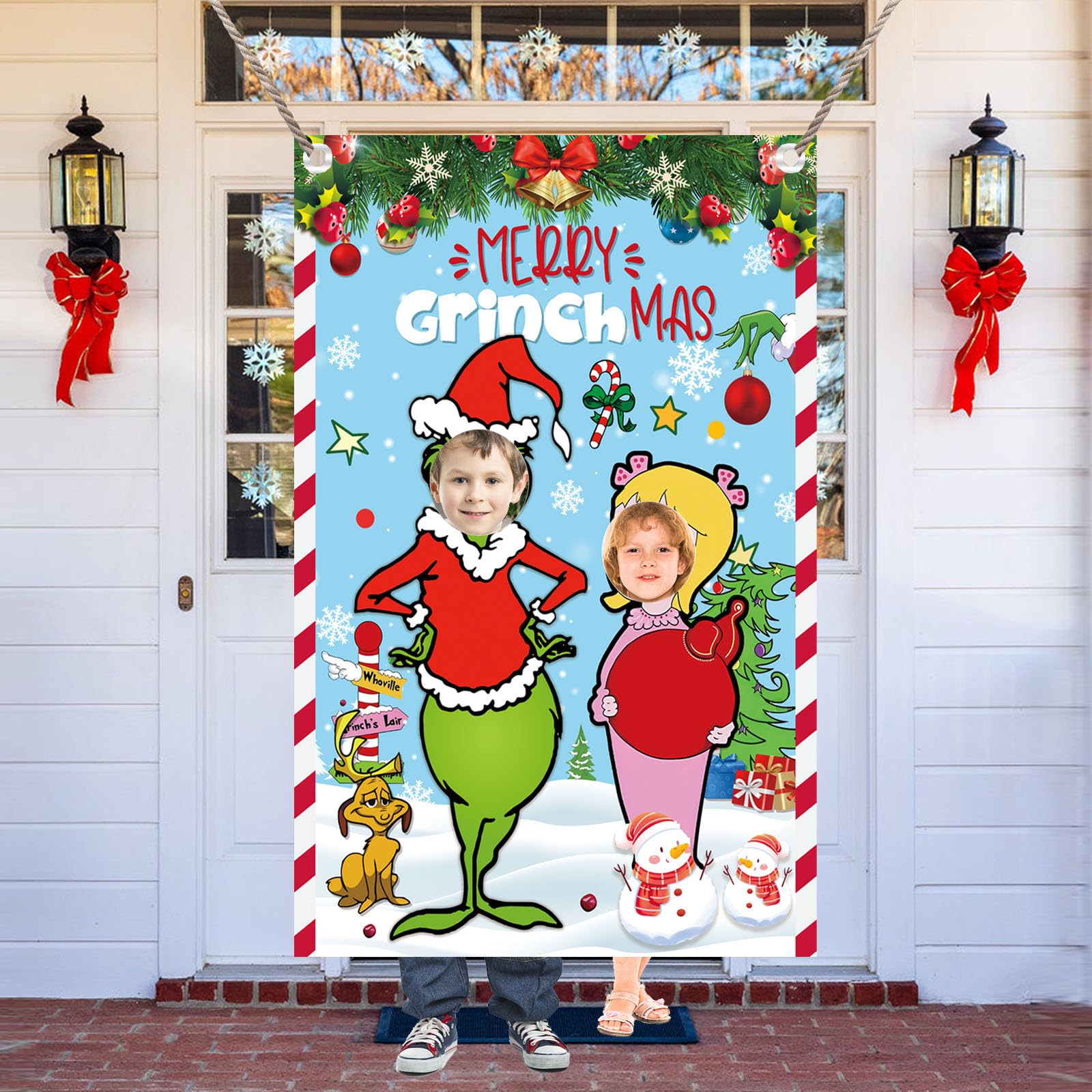 Grinch Christmas Party Decoration Photo Door Banner Large Fabric Face ...