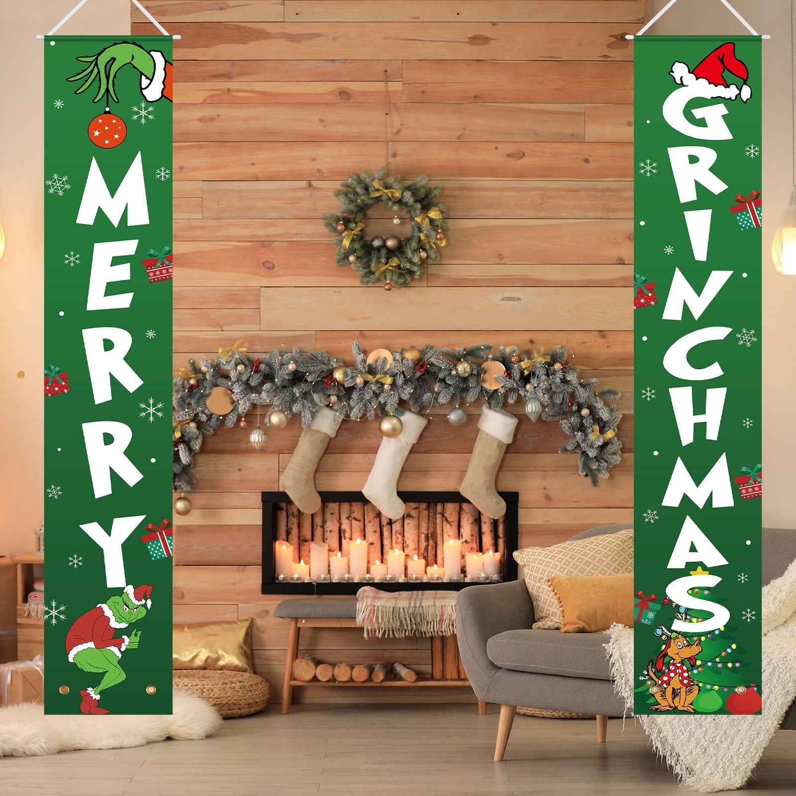 Grinch Christmas Porch Banners, Set of 2 Merry Christmas Outdoor ...