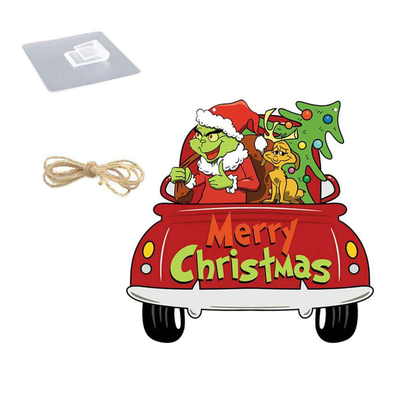 Grinch Christmas Round Wooden Hanging Front Door Decor Sign Grinch Face ...