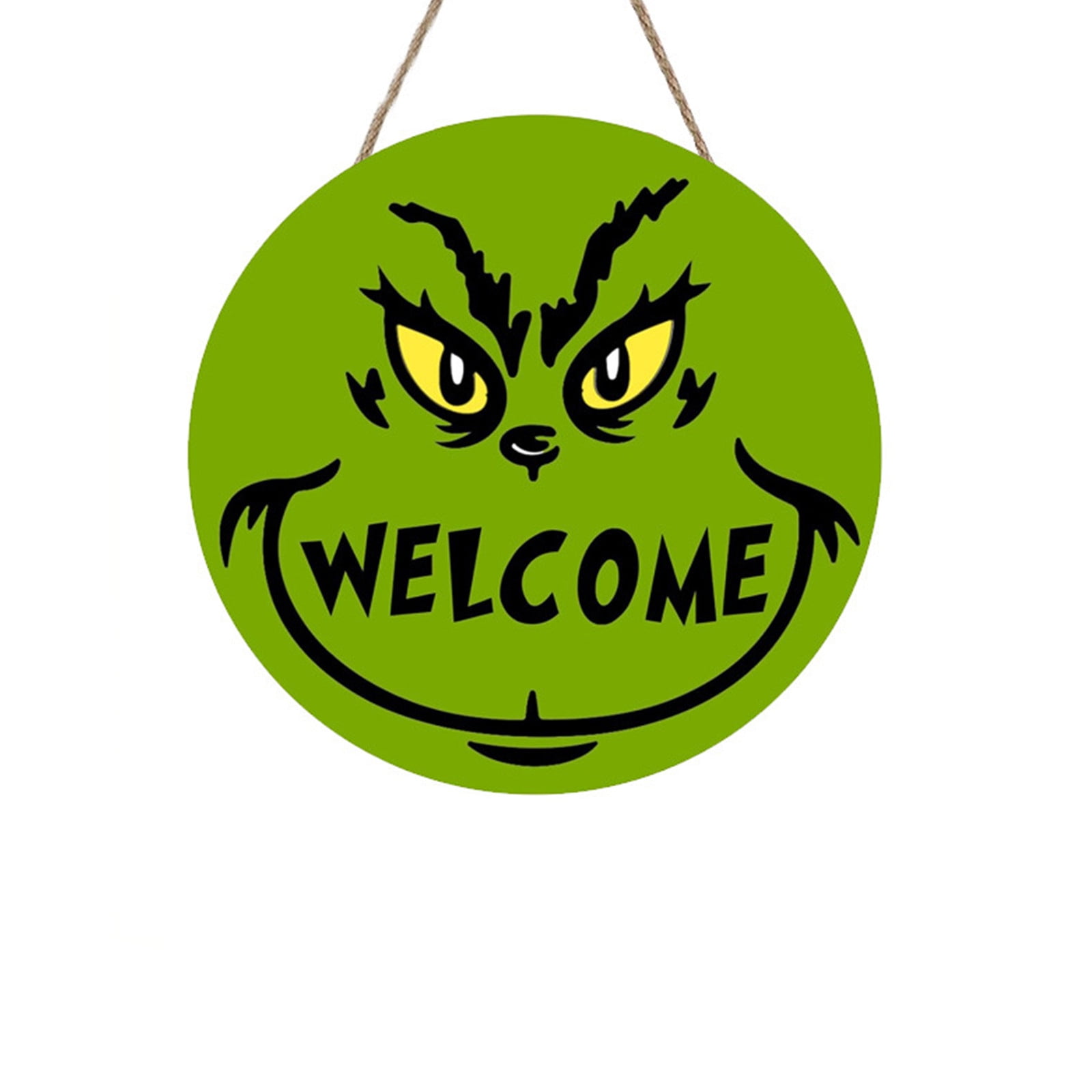 Grinch Christmas Round Wooden Hanging Front Door Decor Sign Grinch Face ...