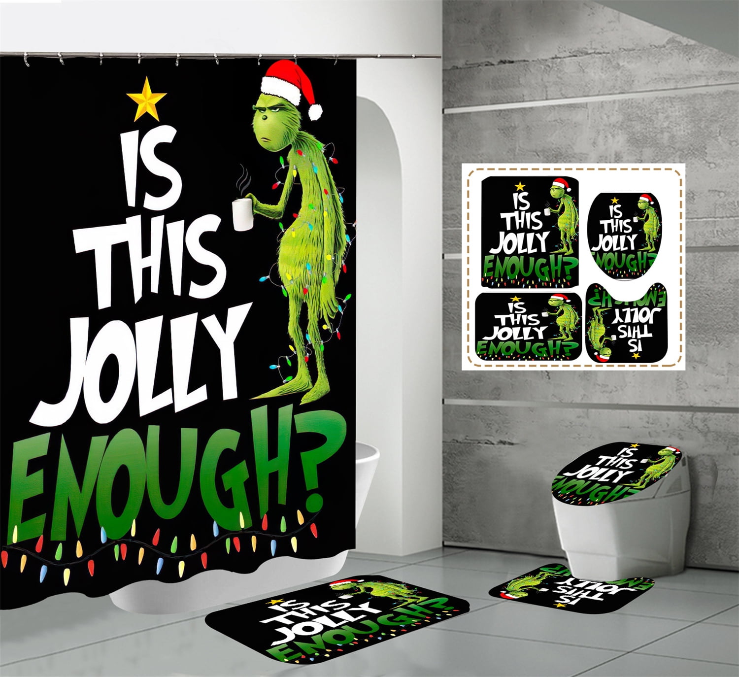Grinch Christmas Shower Curtain Set Christmas Shower Curtain Bathroom ...