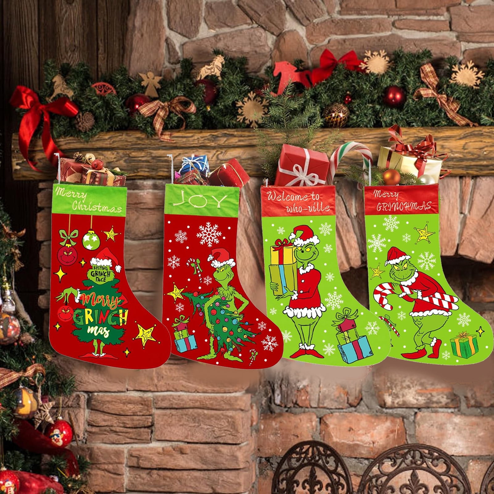 Grinch Christmas Stocking 18 Inch 4 Pack, Grinch Stockings Christmas ...