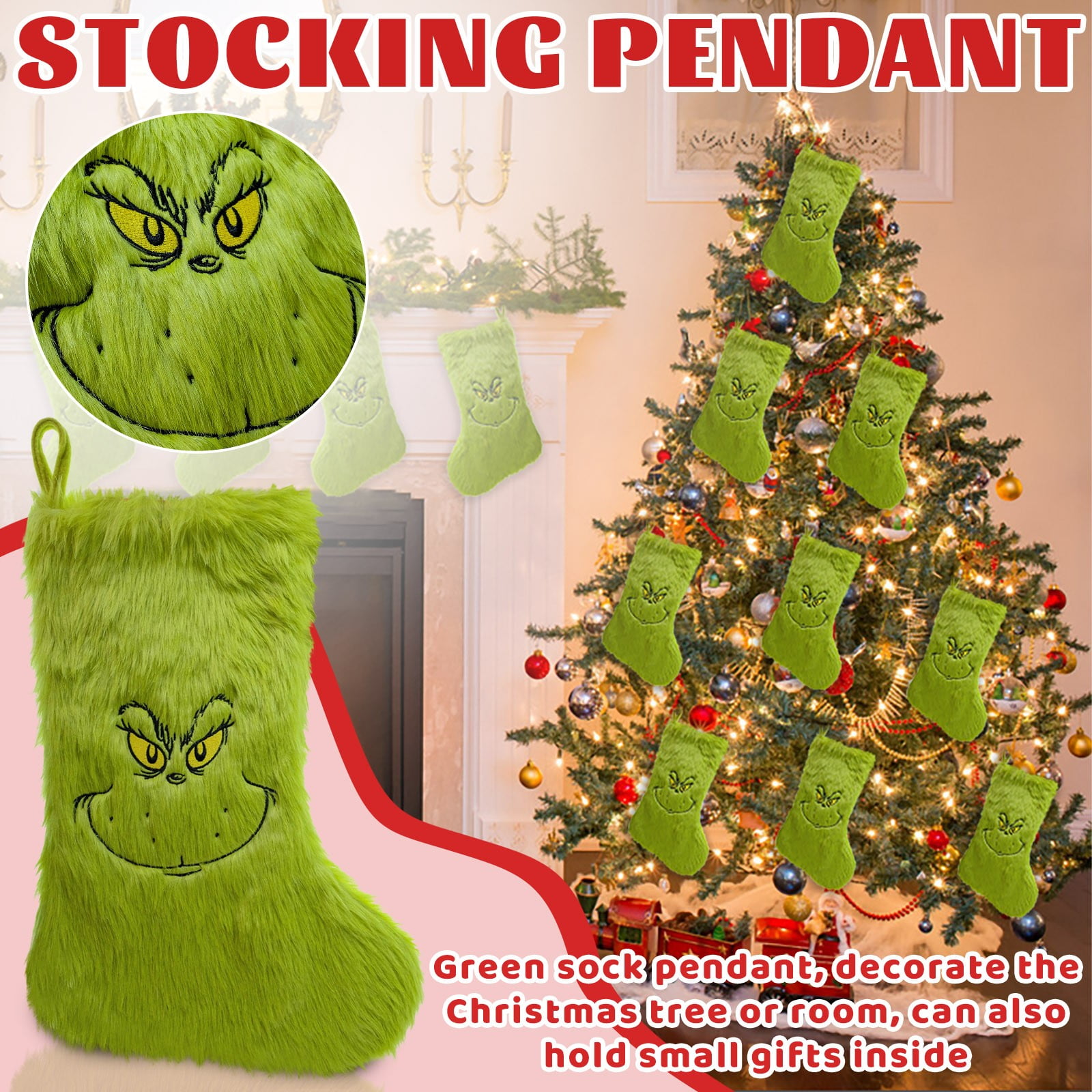 Grinch Christmas Stocking Furry, Grinch Stockings Christmas Gift ...