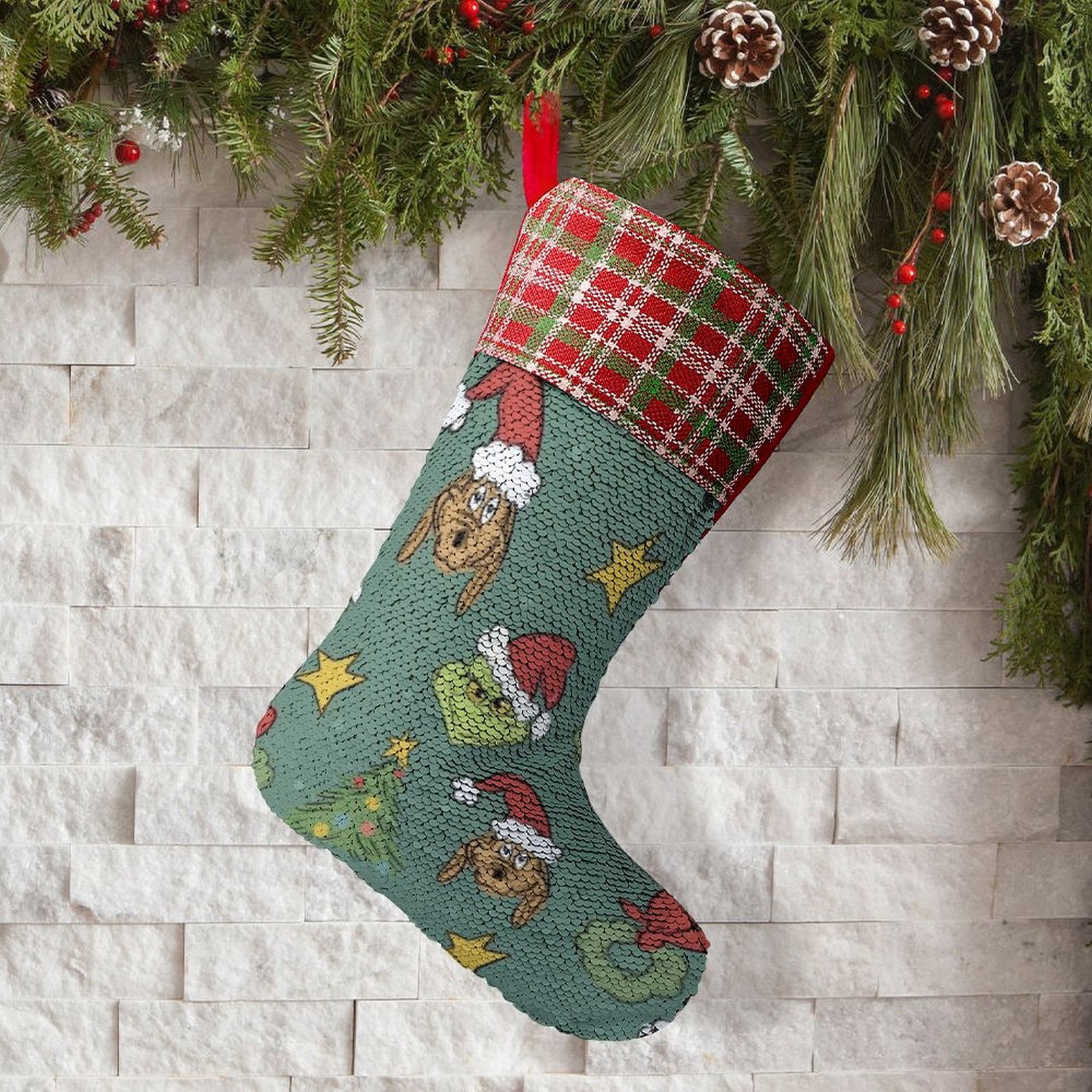 Grinch Christmas Stockings,Reversible Color Changing Magical Stocking ...