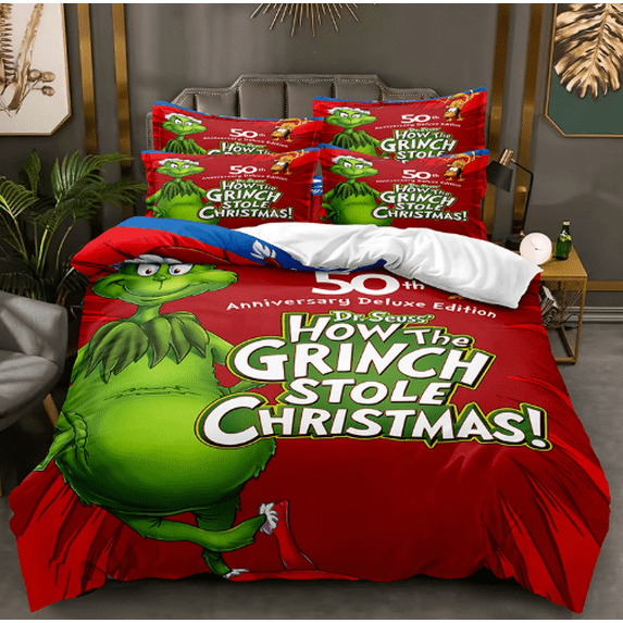 Grinch Christmas Themed Bedding Set - Grinch 3D Printed Duvet Cover and ...
