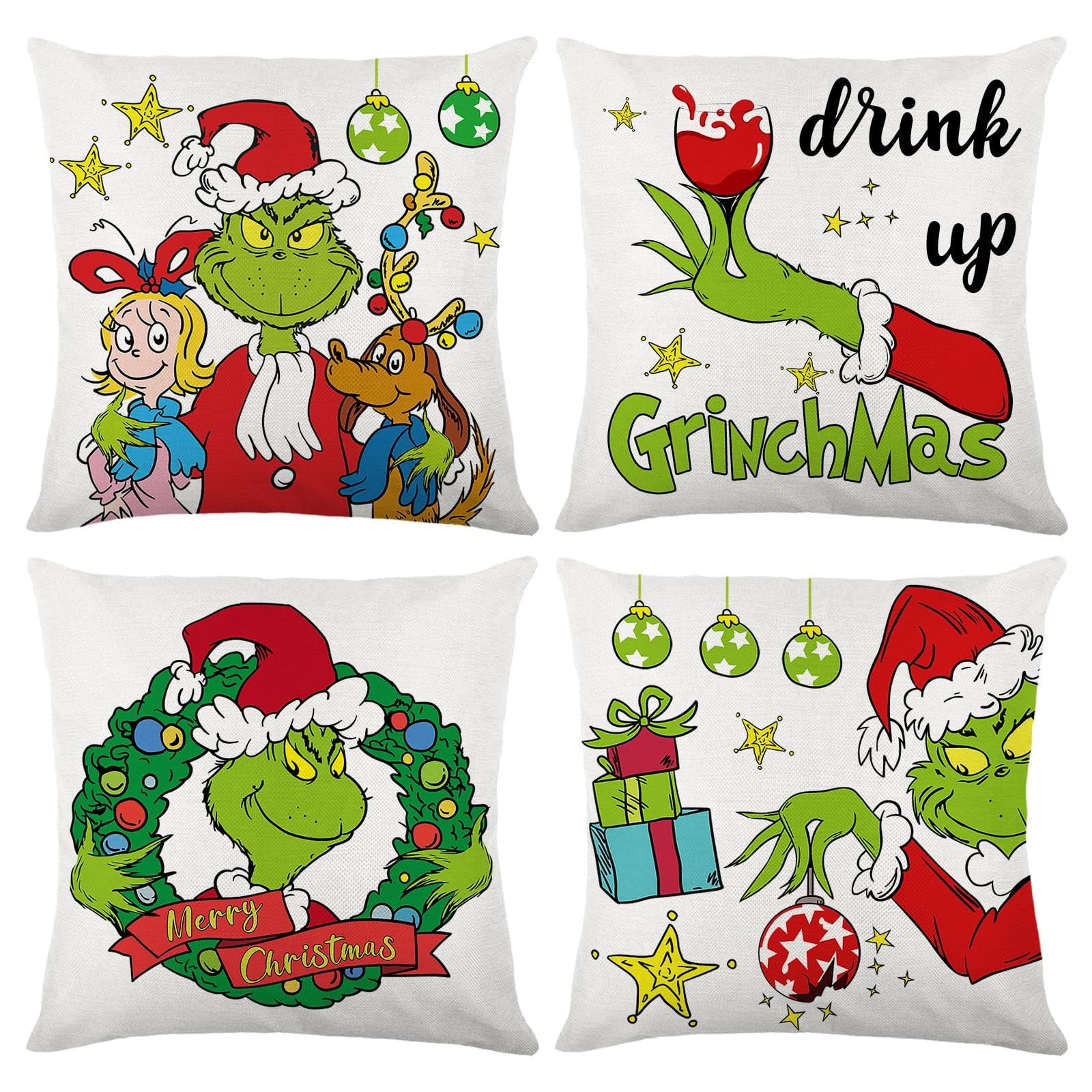 Grinch Christmas Throw Pillow Covers, 18X18 Inch Size With Zipper ...