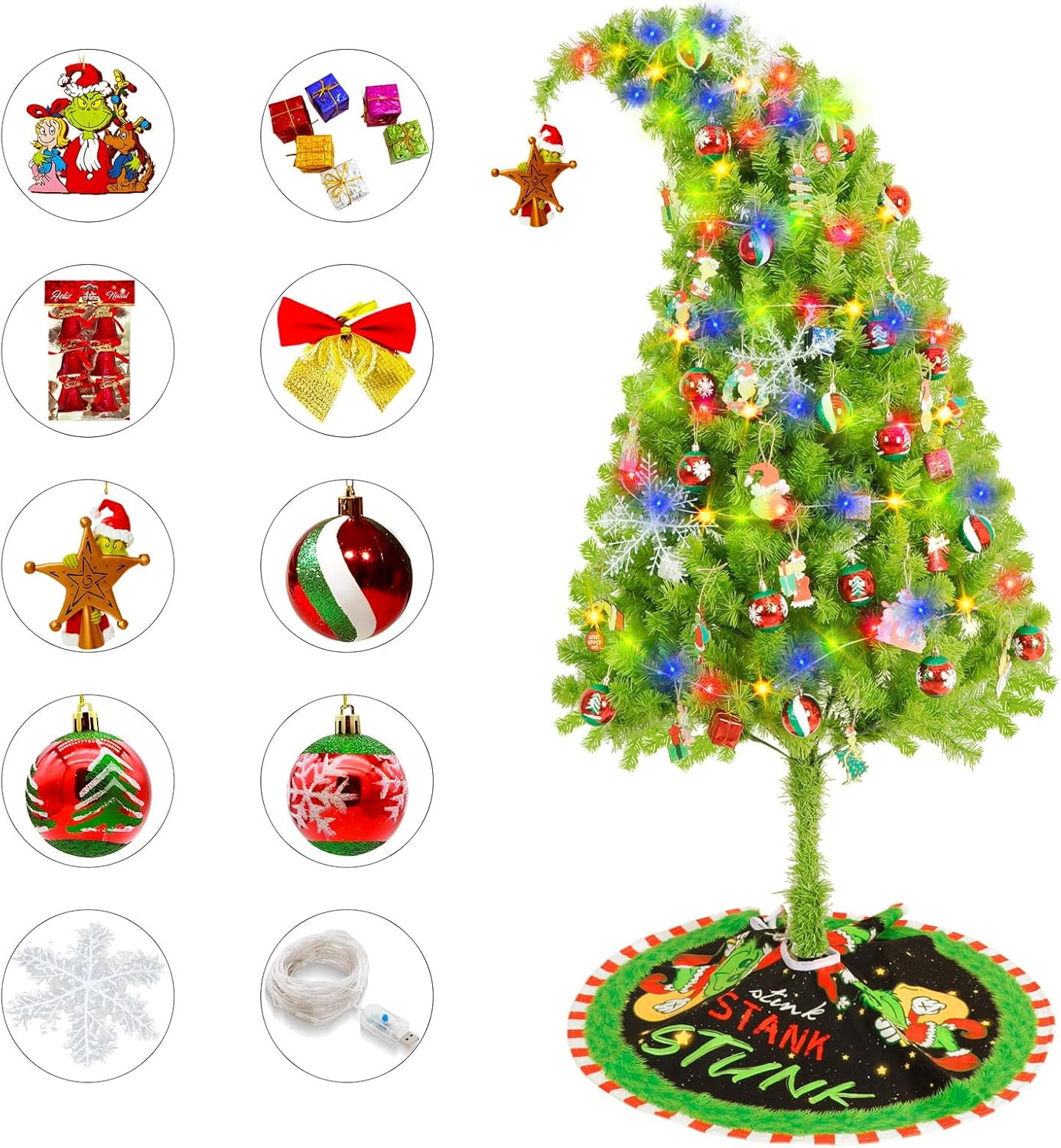 Grinch Christmas Tree 5.7FT Bendable LED Prelit, Grinch Tree Whimsical ...