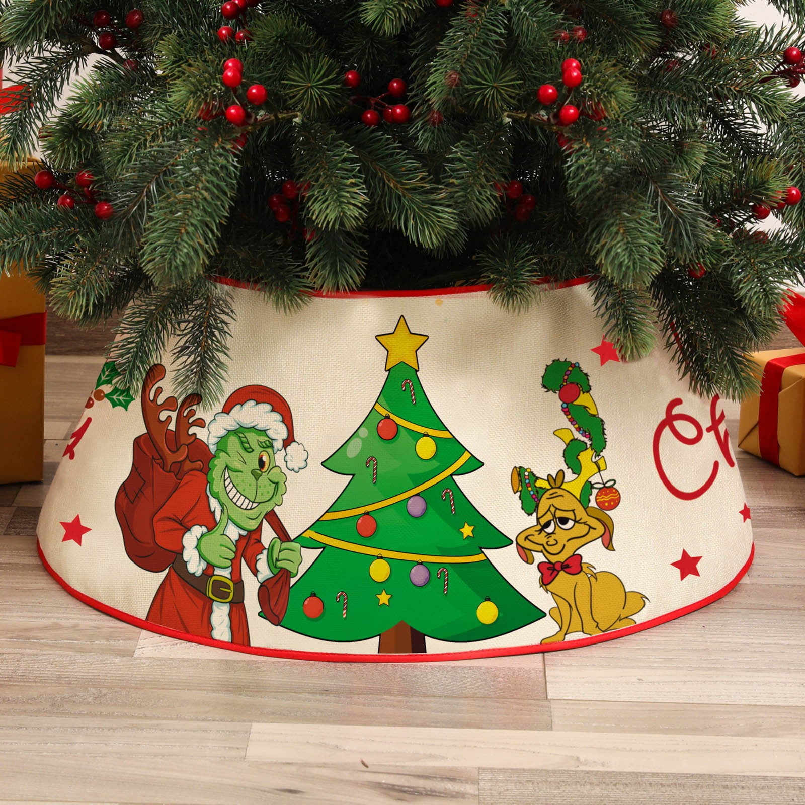 Grinch Christmas Tree Collar Xmas Tree Skirt Foldable Christmas Tree ...