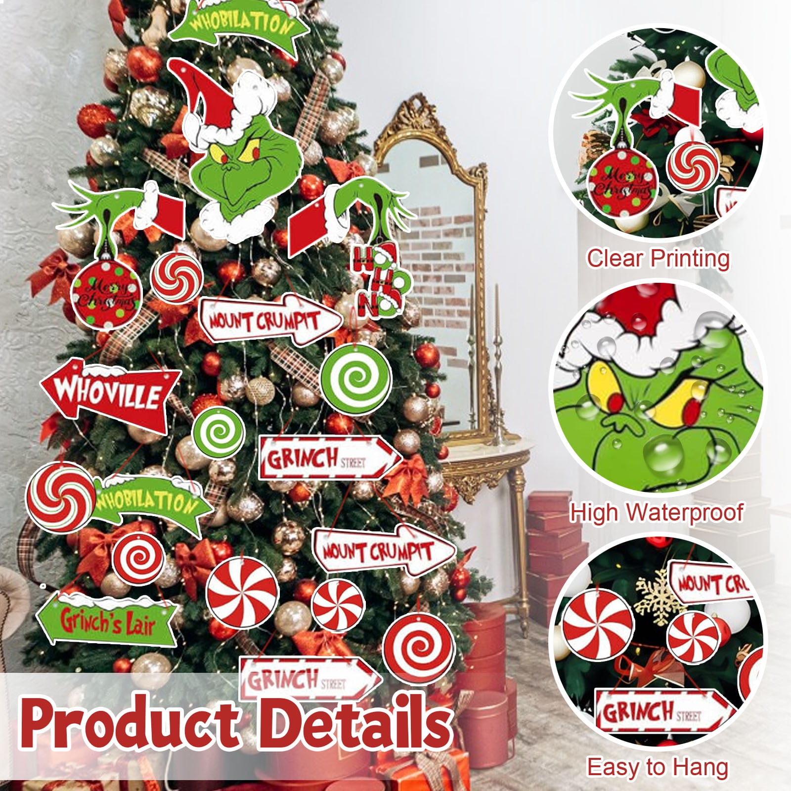 Grinch Christmas Tree Decorations 21 Pack, Grinch Signs for Christmas ...