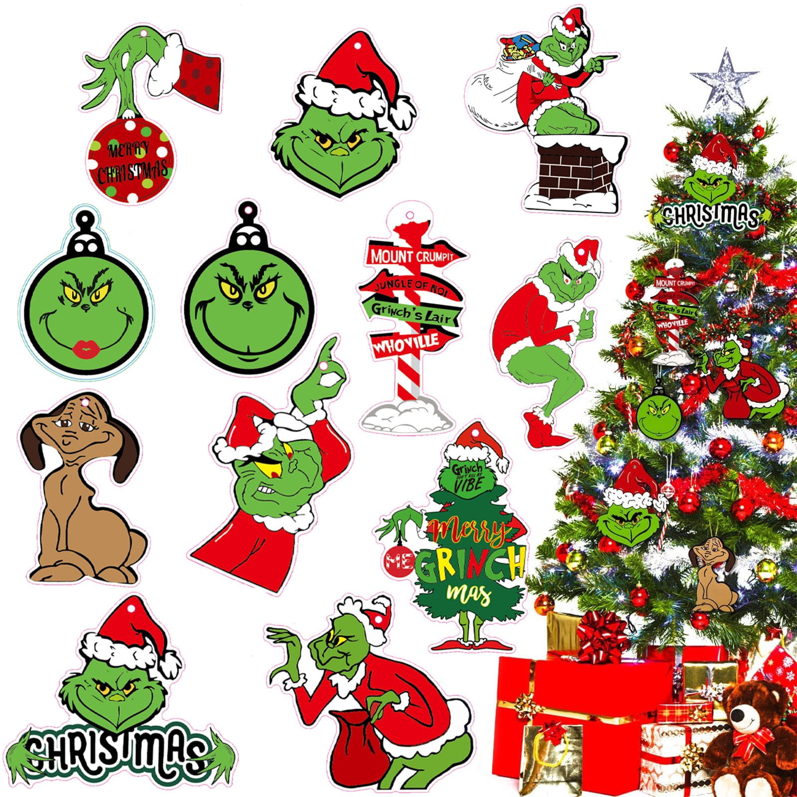 Grinch Christmas Tree Decorations 24 Pack, Grinch Sign Decorations ...