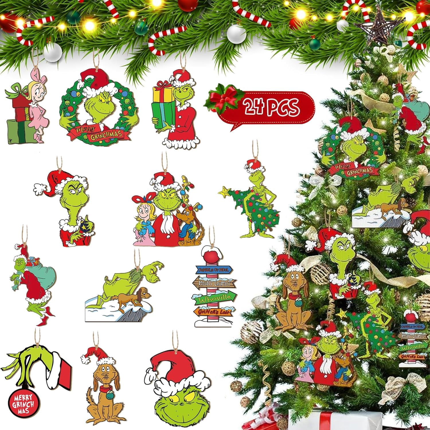 Grinch Christmas Tree Decorations Grinch for Kids Gift - 24 Grinch Sets ...