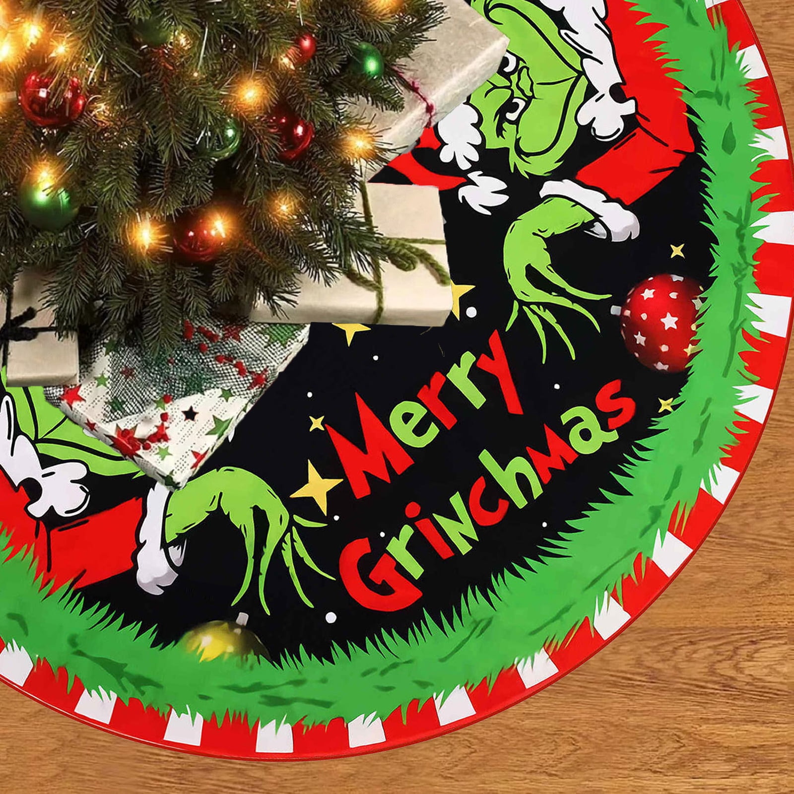 Grinch Christmas Tree Skirt 48 Inch, Grinch Pattern Soft Plush Xmas ...