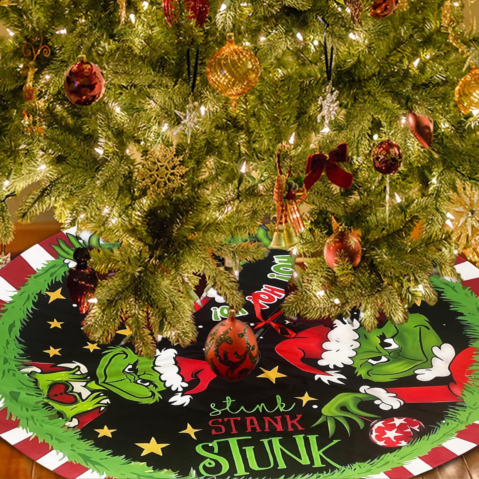 48 Inch Christmas Tree Skirt,Grinch Soft and Funny Trimmed Christmas ...
