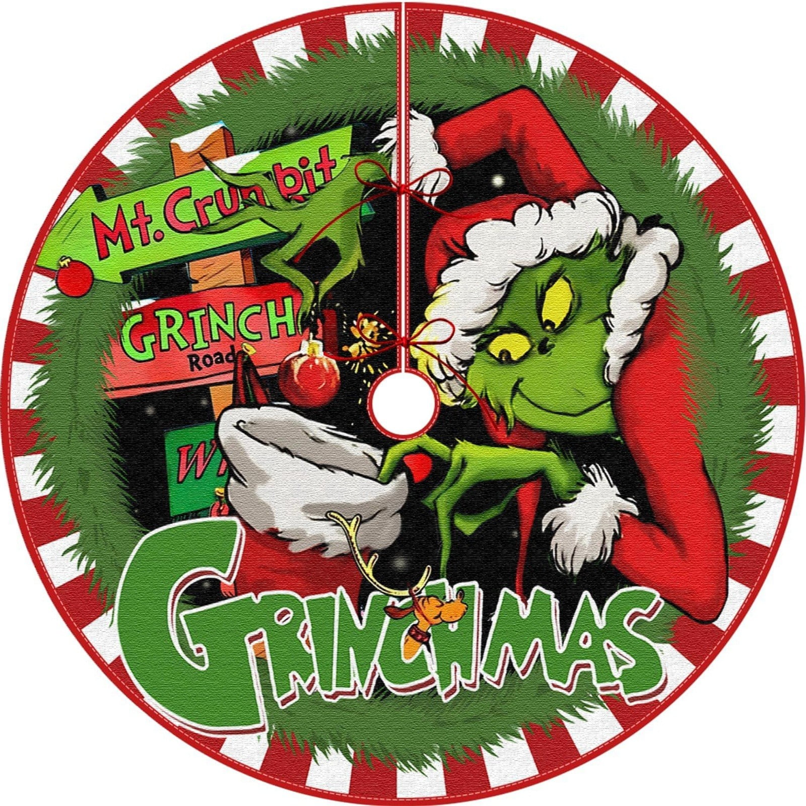Grinch Christmas Tree Skirt, Lace-Up Design For Convenient Placement ...