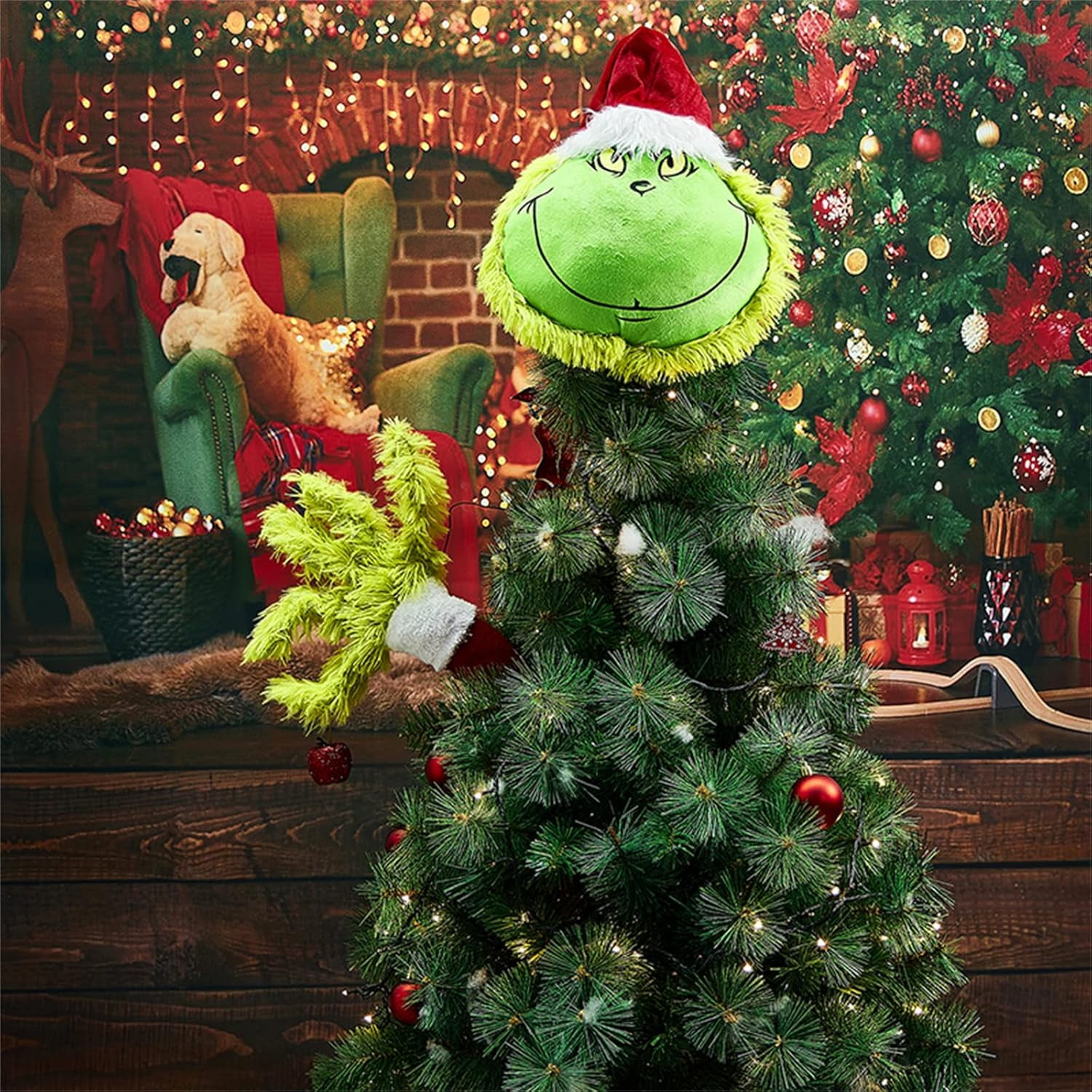 Grinch Christmas Tree Topper & Decorations, 4-Piece Poseable Stuffed ...